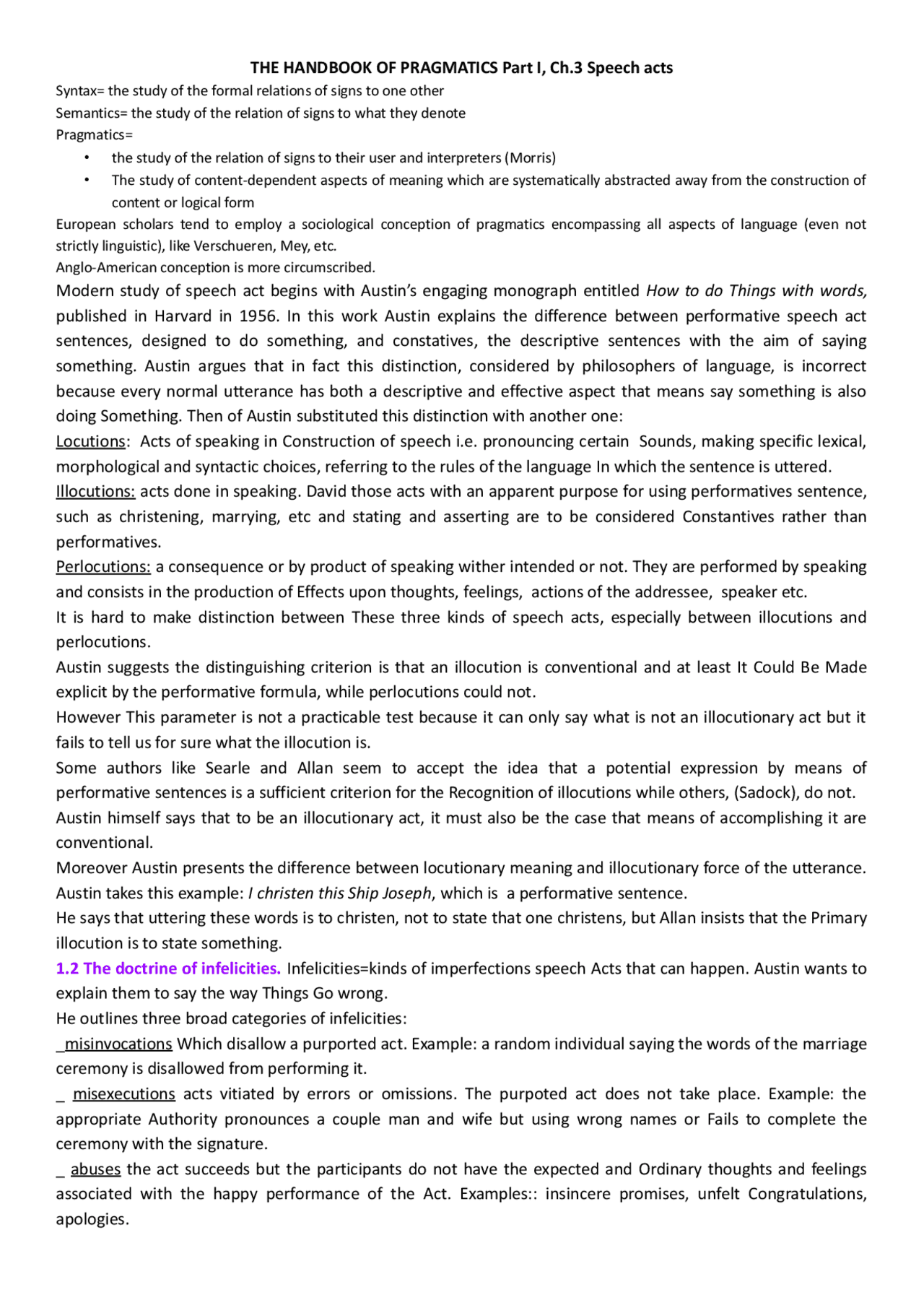 The handbook of Pragmatics, Horn and Ward (Part I, Ch.3 Speech acts ...