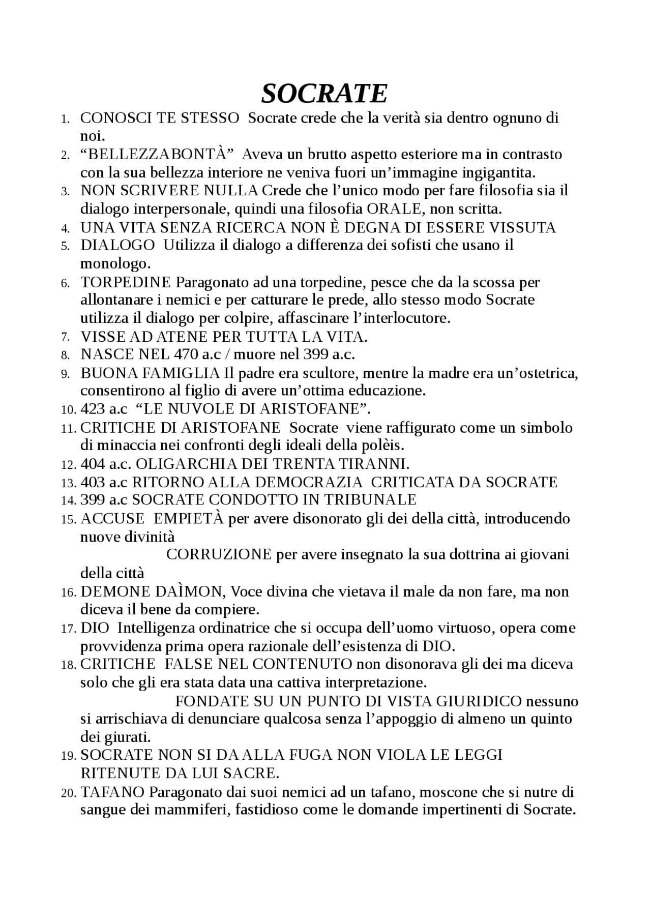 Mappa concettuale Socrate - Docsity