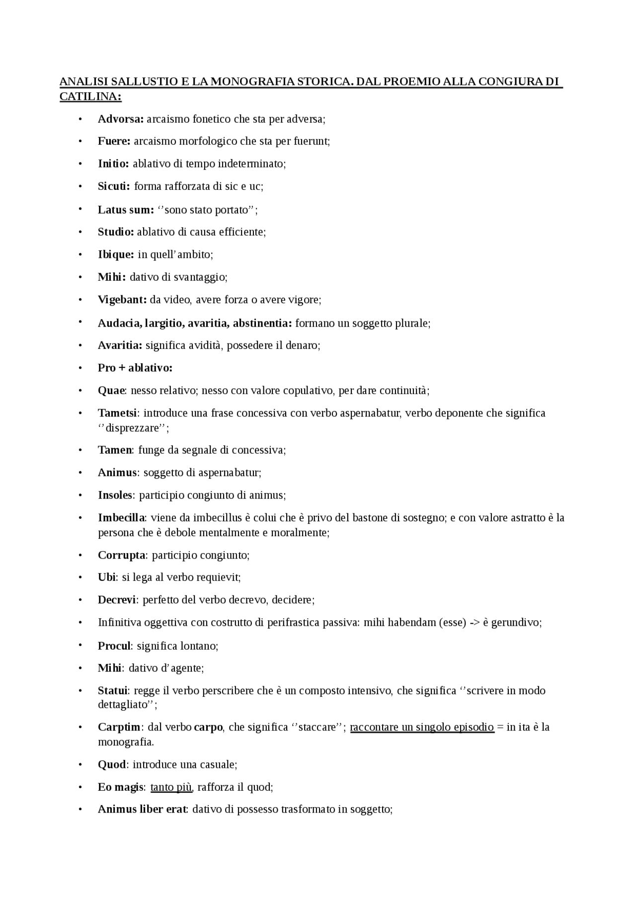 Due Analisi Delle Versioni Di Sallustio Per Esame Docsity