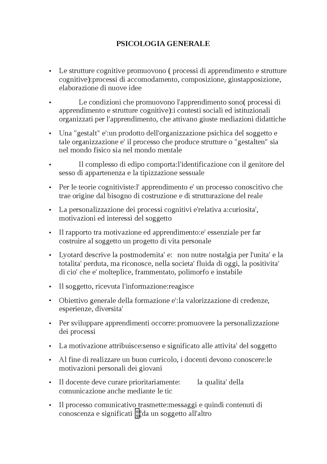Test Psicologia Generale Pegaso Cfu Docsity