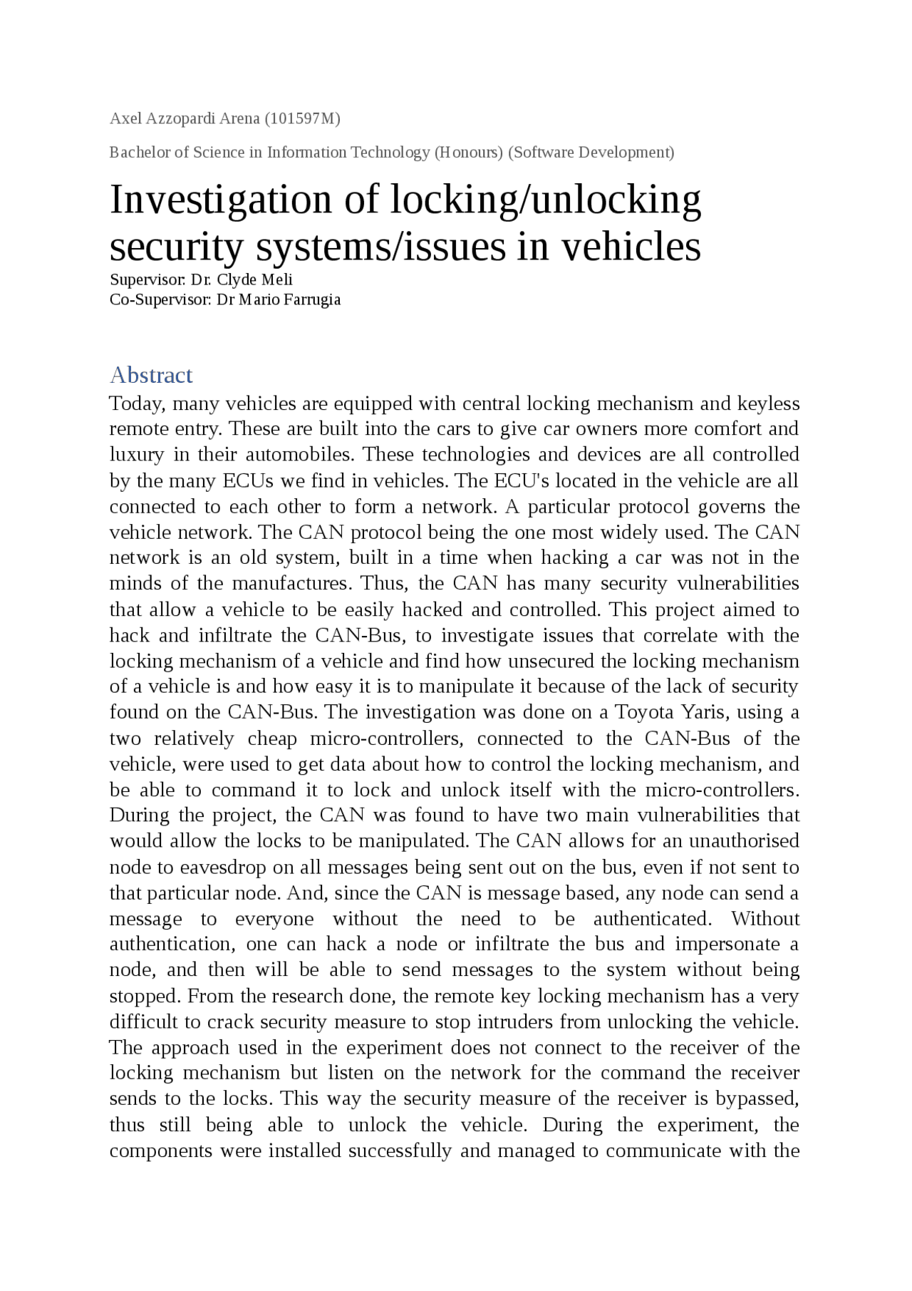 Thesis Abstract for Faculty of ICT Exhibition - Docsity