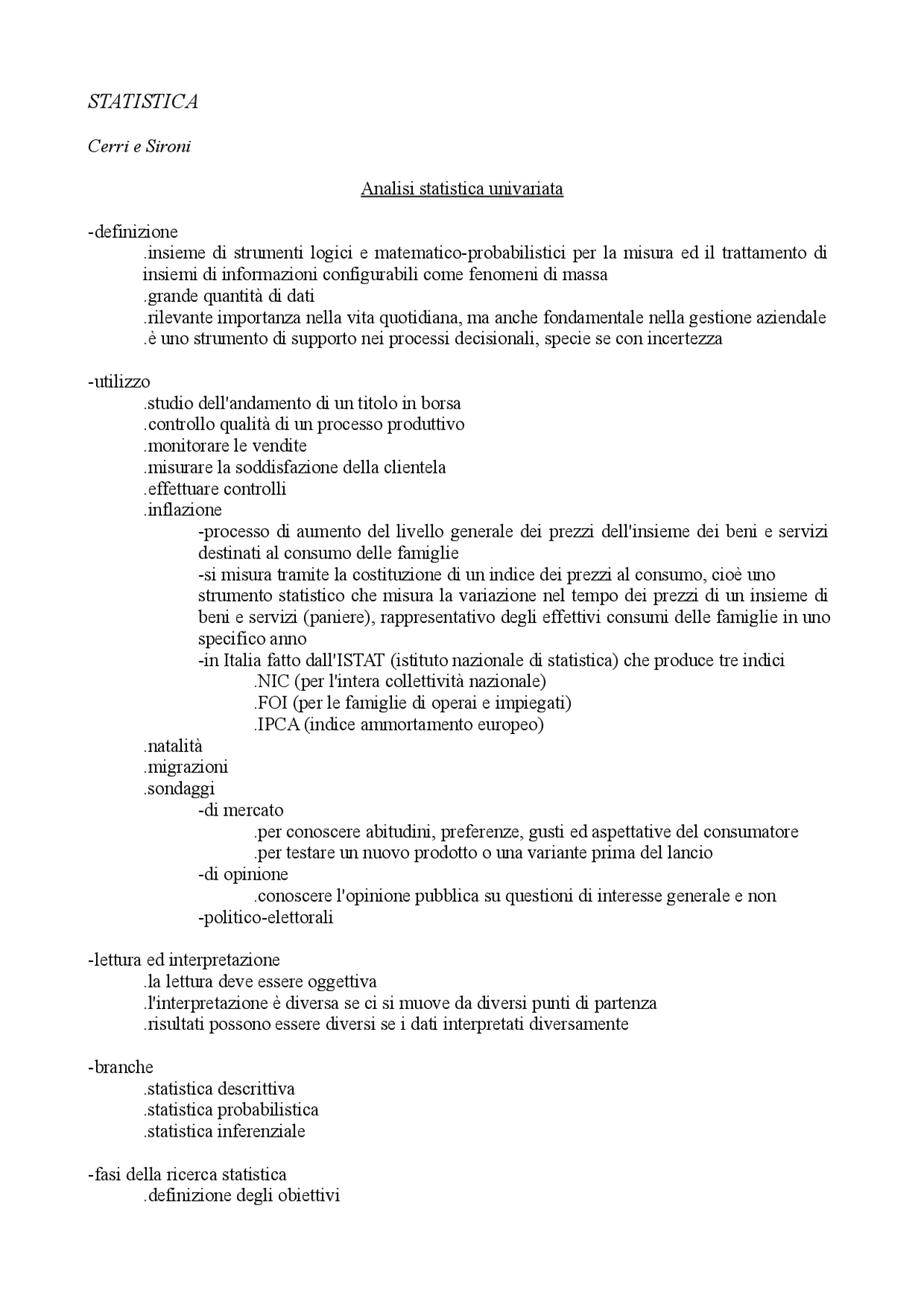 Statistica (economia unicatt) - Docsity
