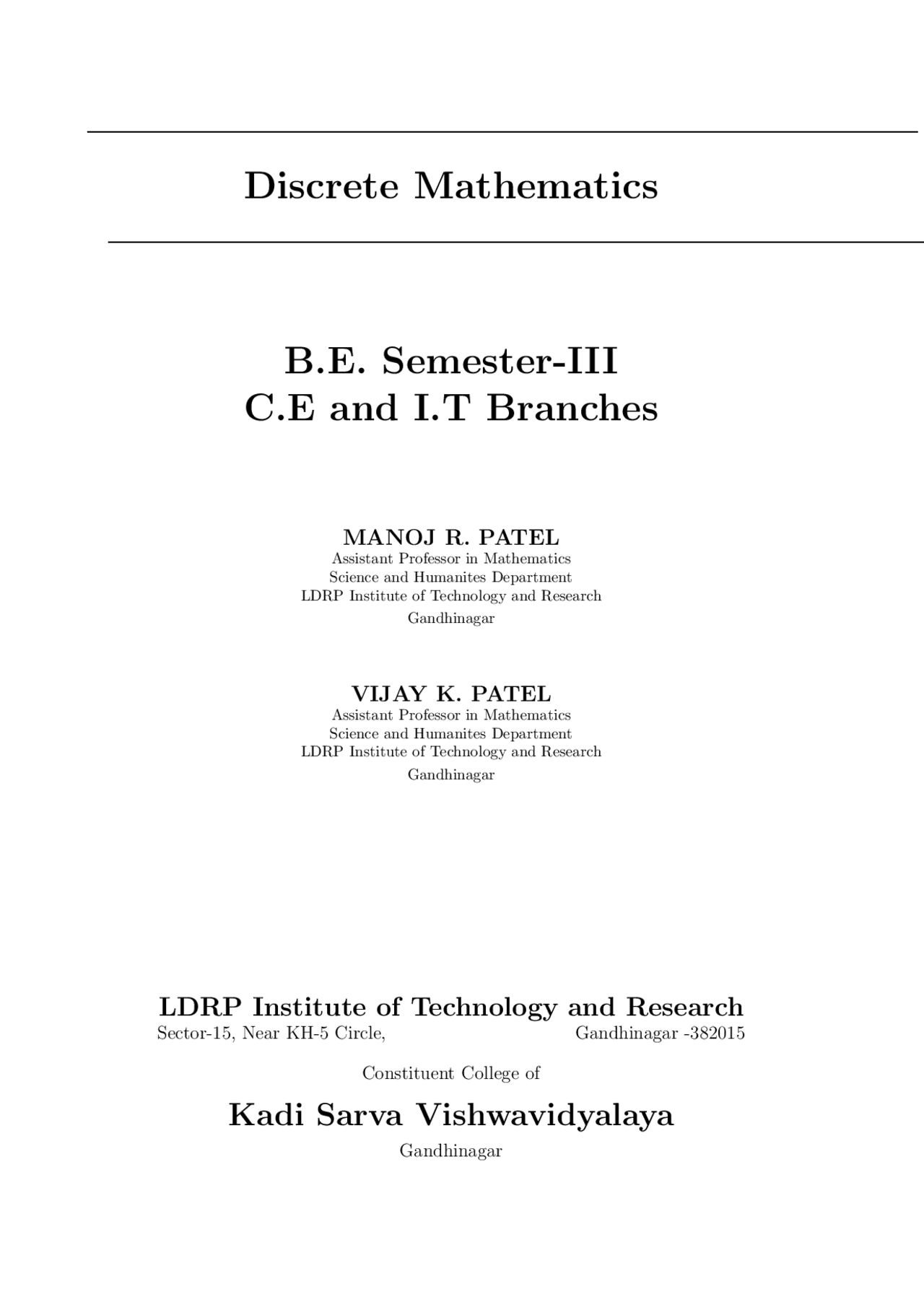 Discrete mathametic By Manoj Patel | Exercises Mathematics - Docsity