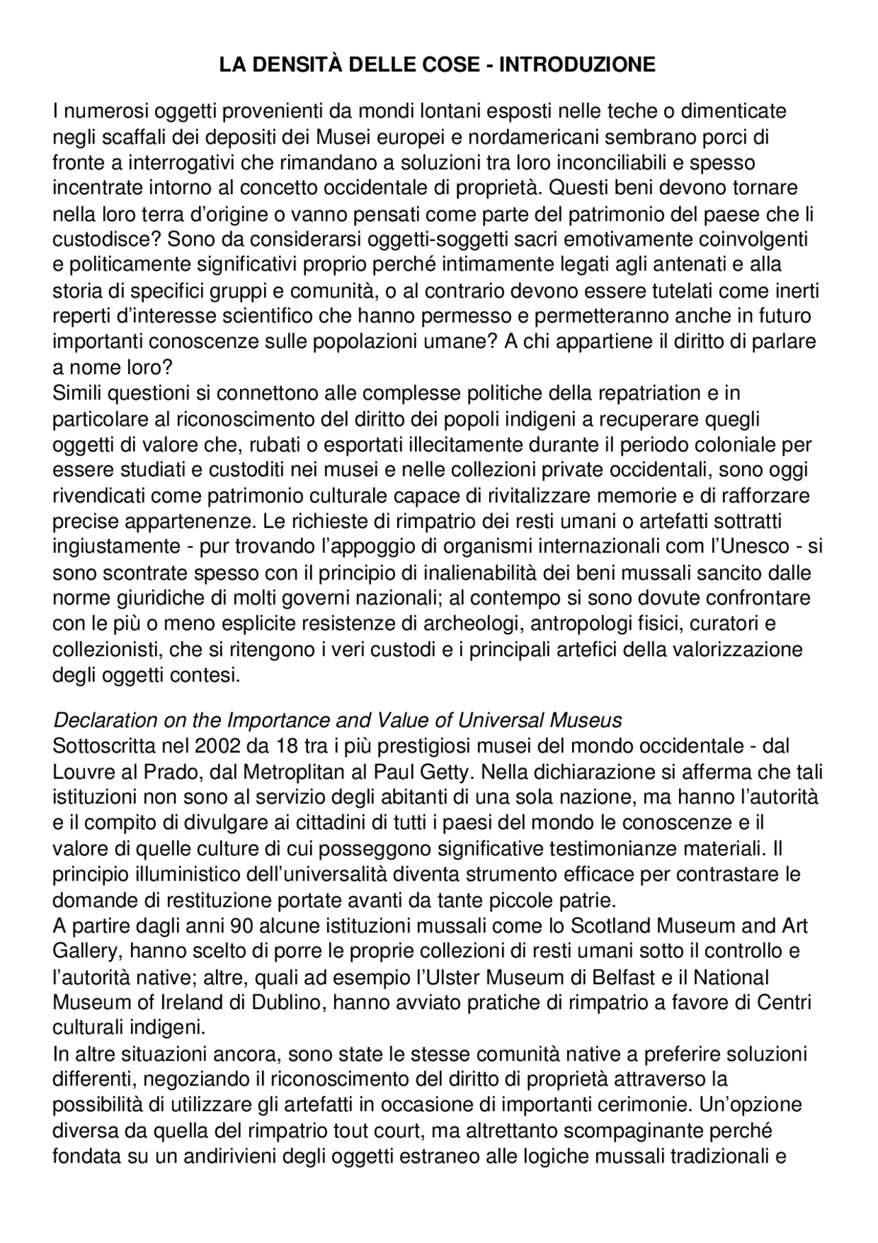 La Densità Delle Cose Docsity
