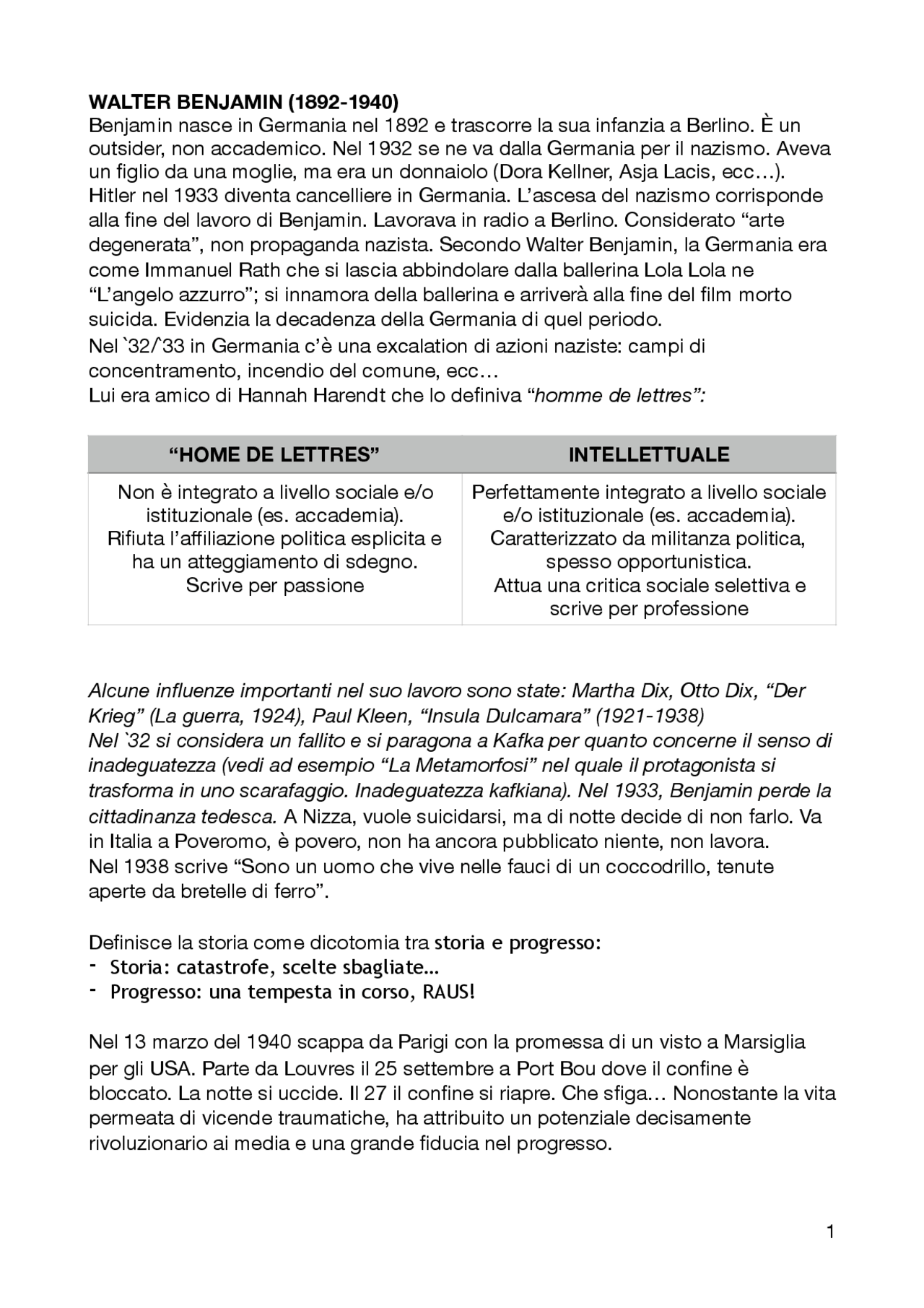 Lezione Su Walter Benjamin Docsity