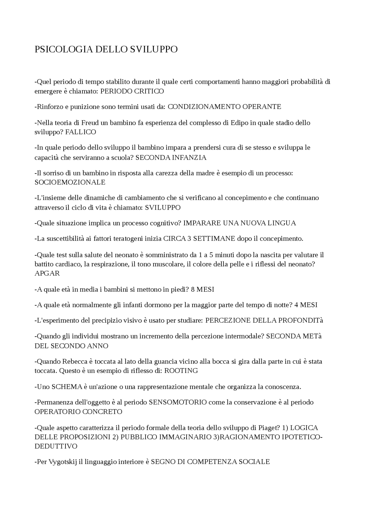 Domande Psicologia Dello Sviluppo Docsity