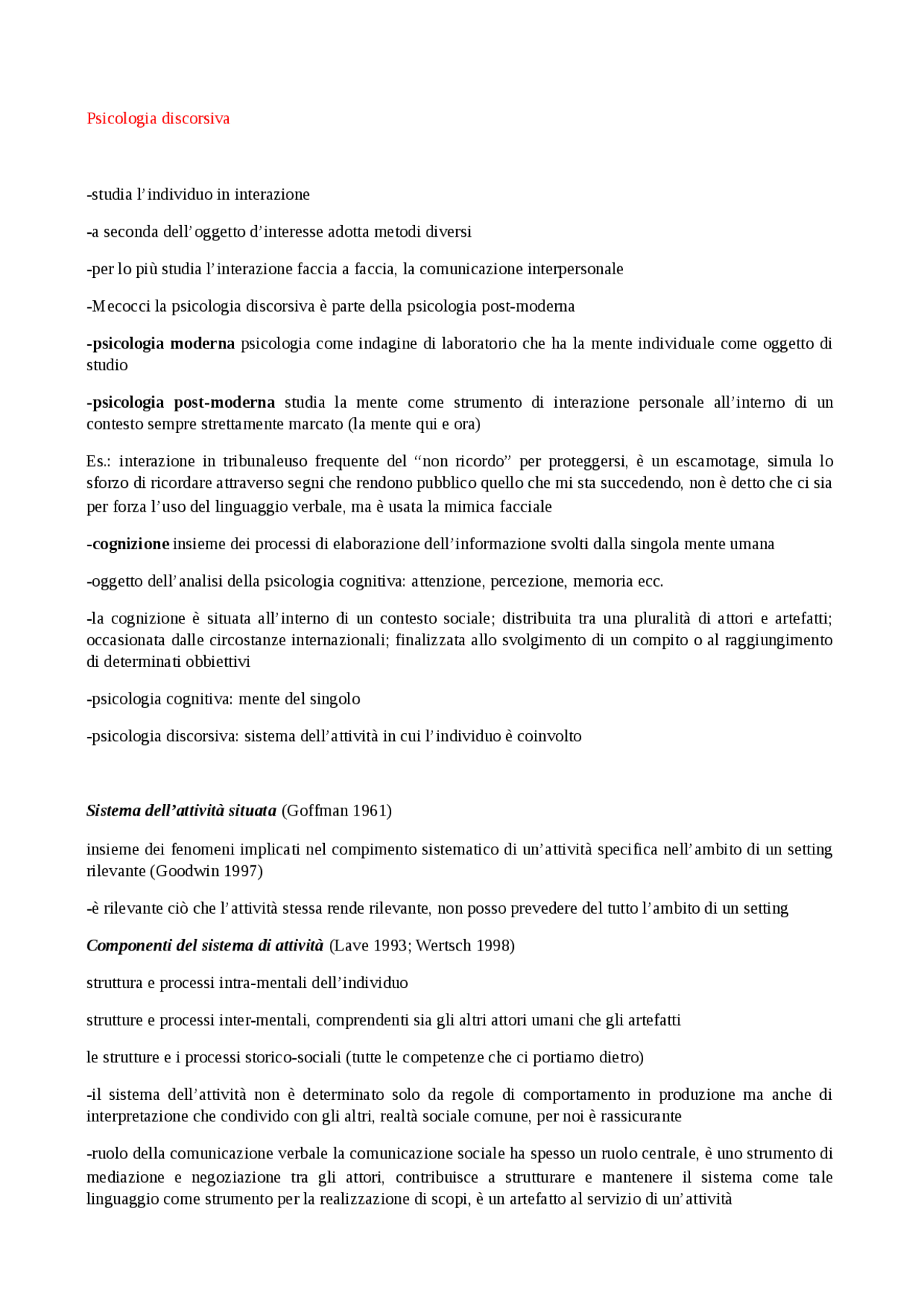 Appunti Lezioni Di Psicologia Discorsiva Unibo Docsity