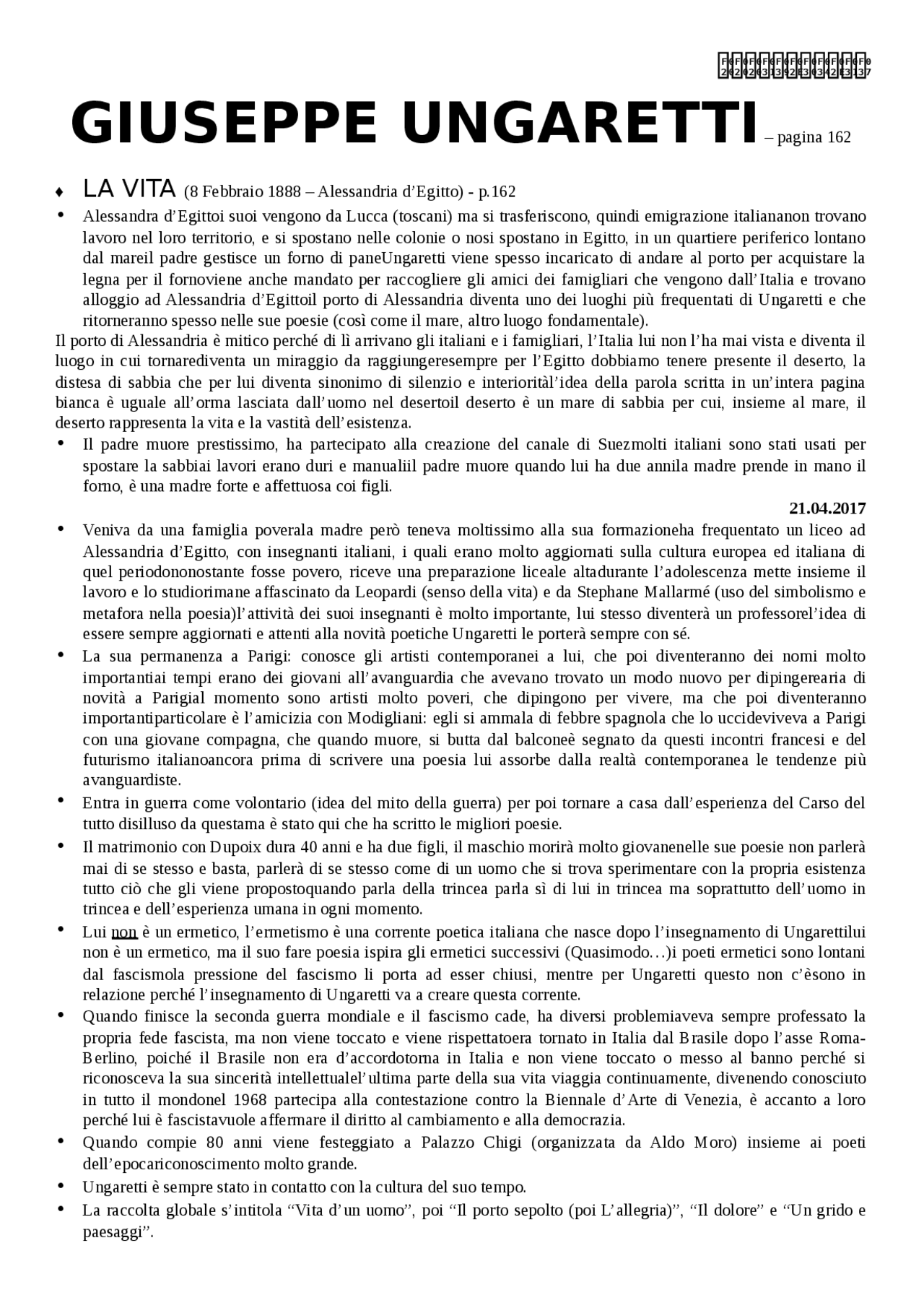 Riassunti Su Giuseppe Ungaretti Docsity