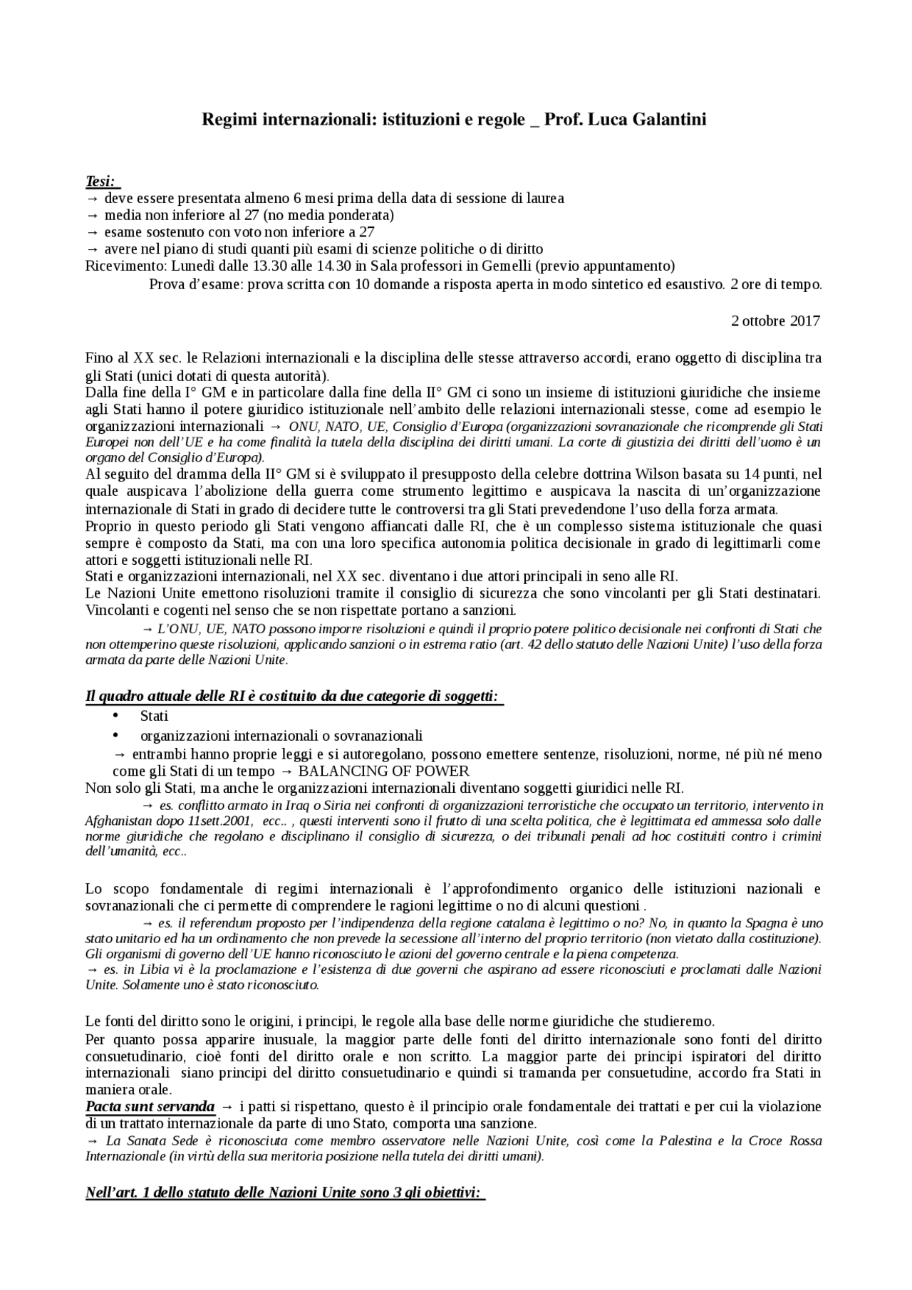 Appunti Regimi Internazionali Docsity
