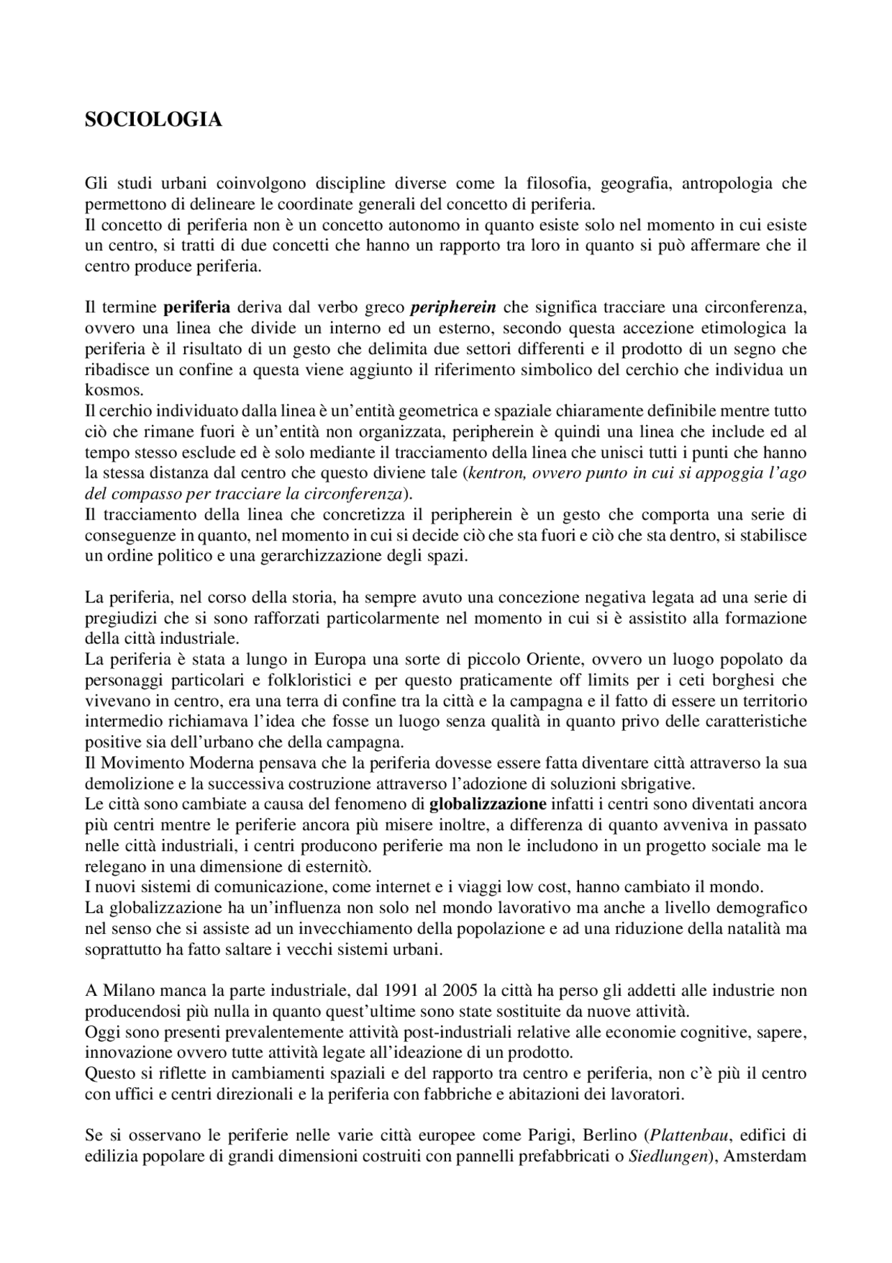 Appunti Sociologia Della Città Docsity