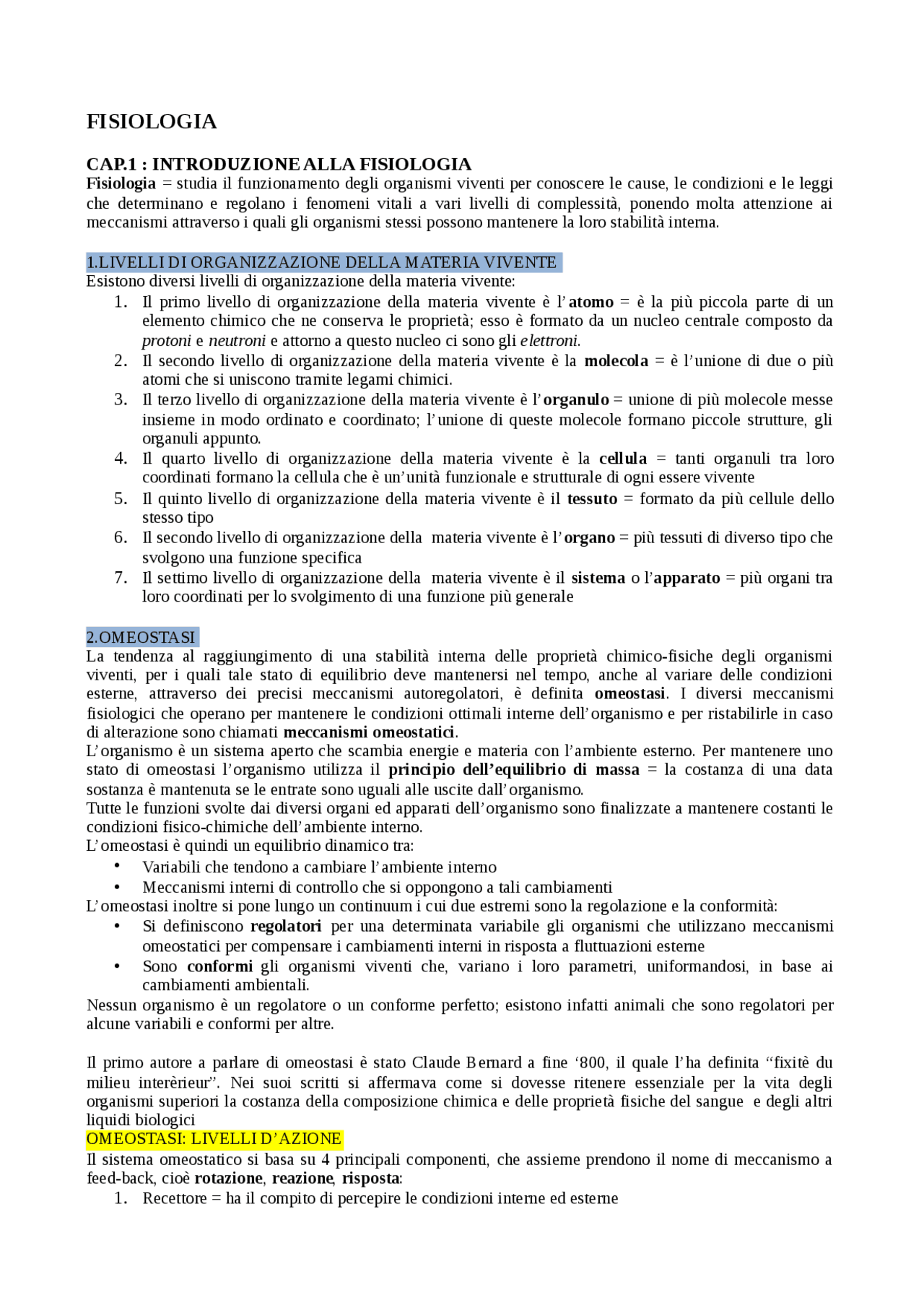 Appunti Di Fisiologia Umana Docsity