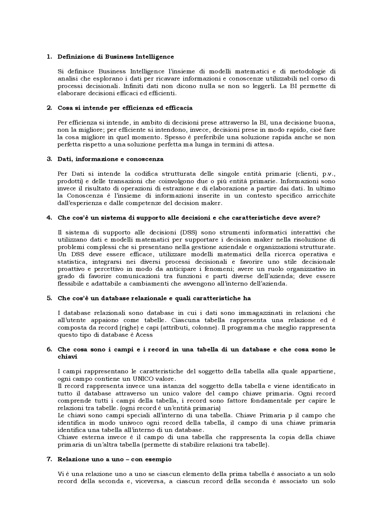 Database Marketing Domande e risposte esame Ca' Foscari - Docsity