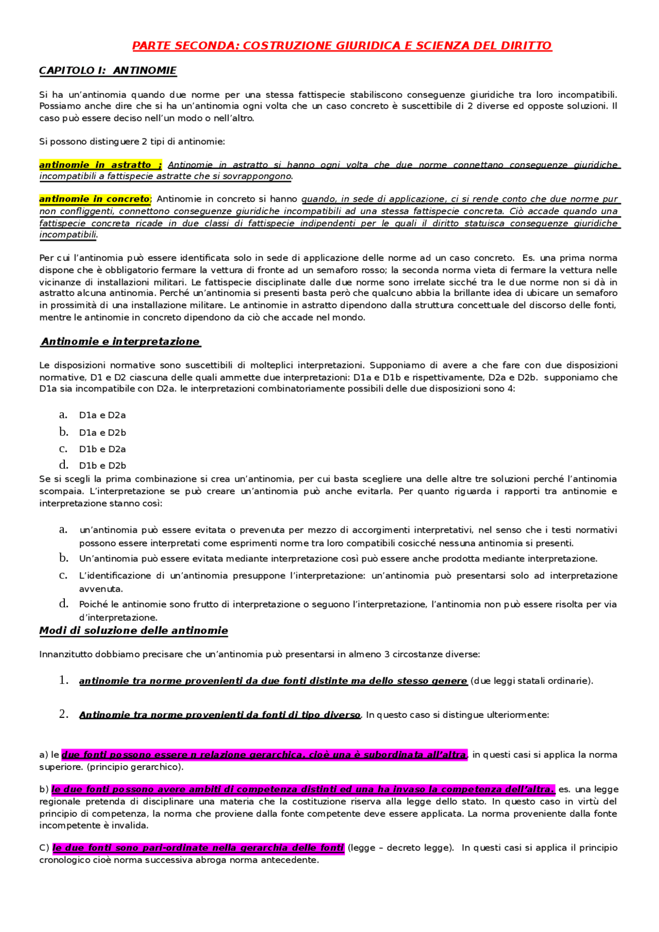 Lezioni Metodologia Giuridica Prof Diciotti Schemisintesi Docsity