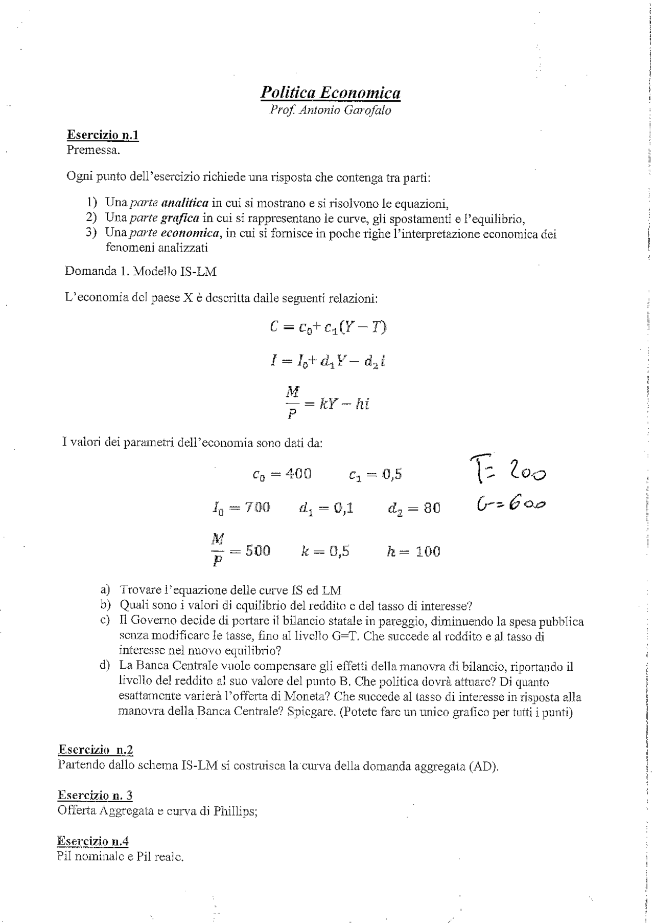 Esercitazione Di Macroeconomia Docsity