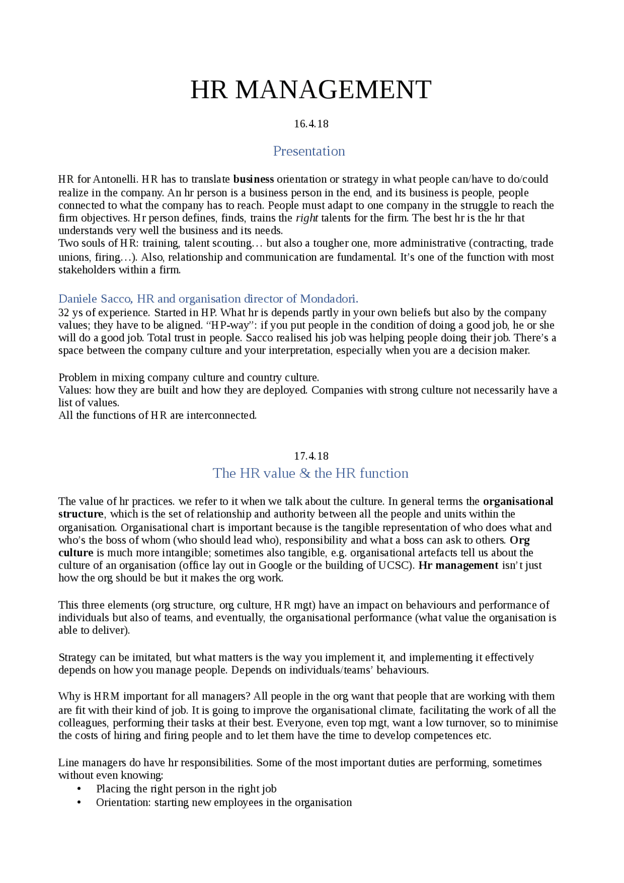 Human Resources Management Unicatt Docsity