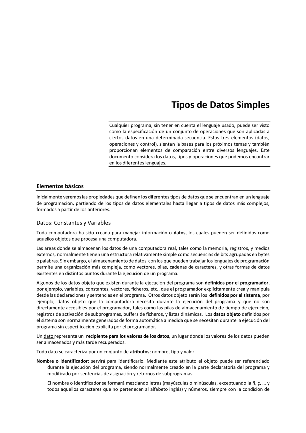 Tipos de Datos, programación 1 - Docsity