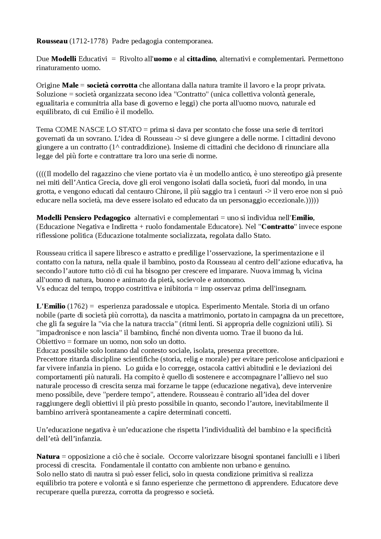 Storia Pedagogia Appunti Su Rousseau E Lemilio Docsity