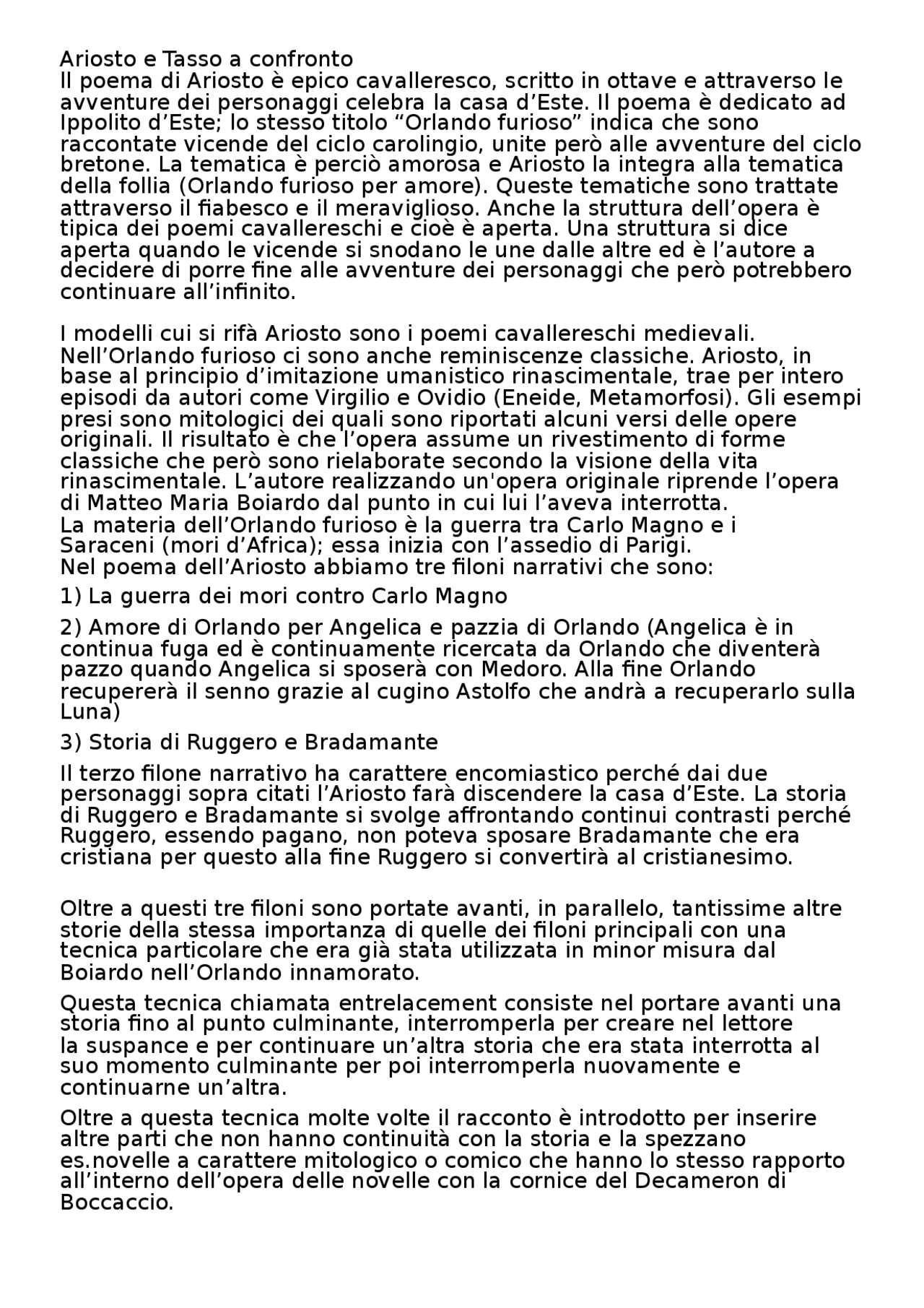 Ariosto E Tasso A Confronto Docsity
