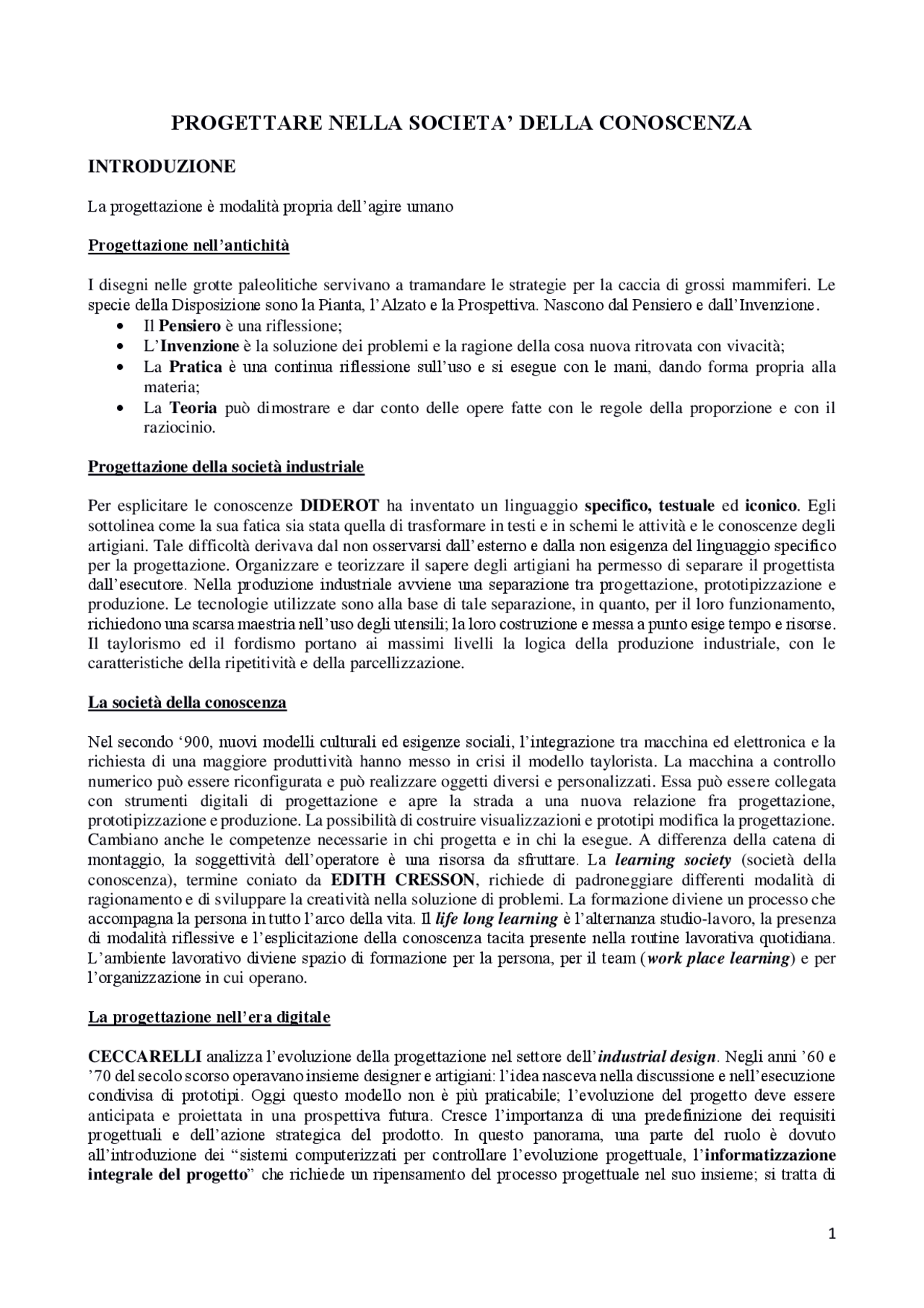 Progettare Nella Società Della Conoscenza Docsity
