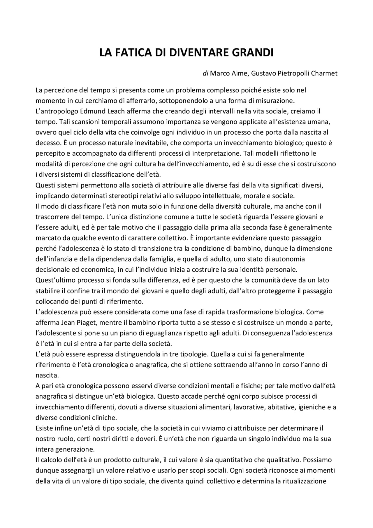 La Fatica Di Diventare Grandi Aime Docsity
