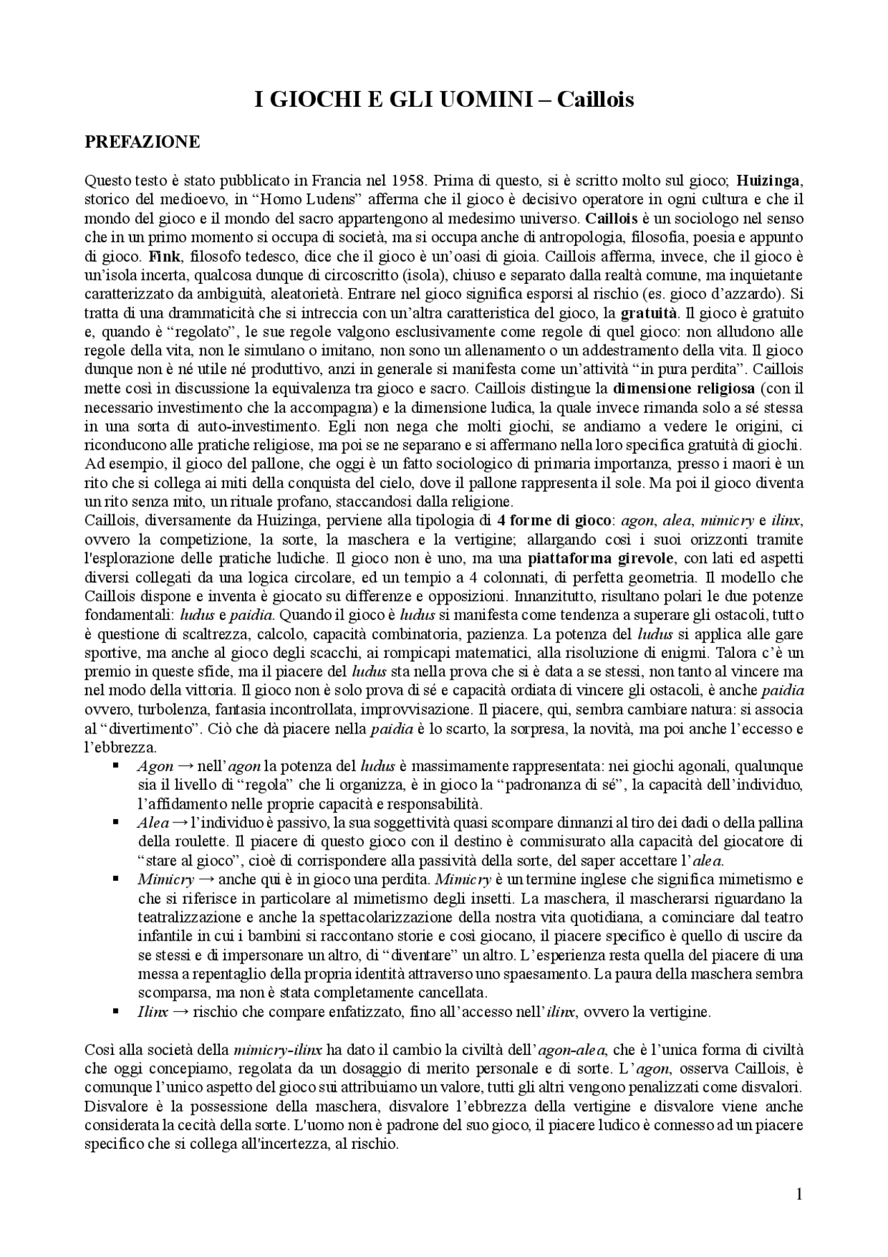 I Giochi E Gli Uomini Caillois Docsity