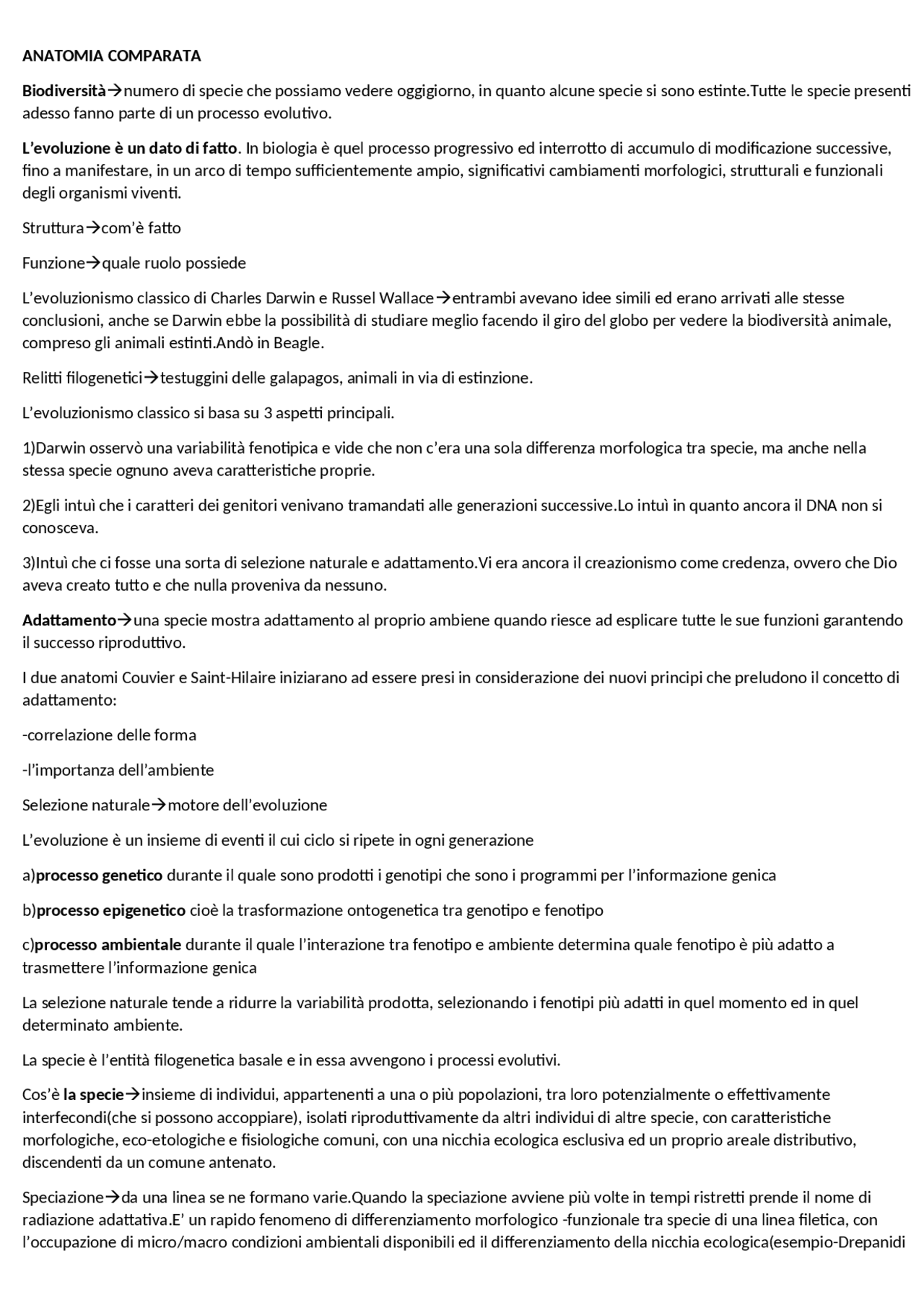 Riassunti Anatomia comparata - Docsity