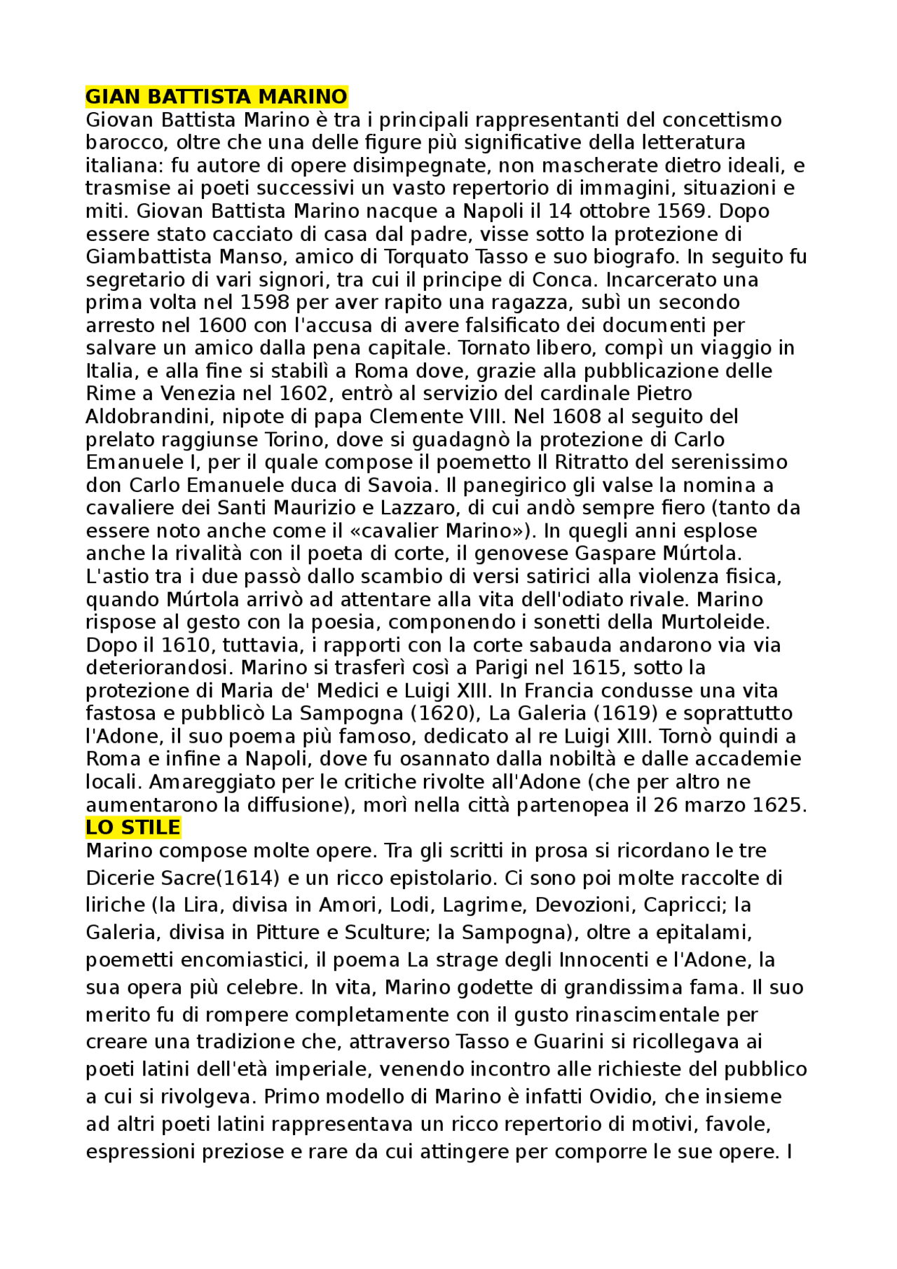 Gian Battista Marino Docsity