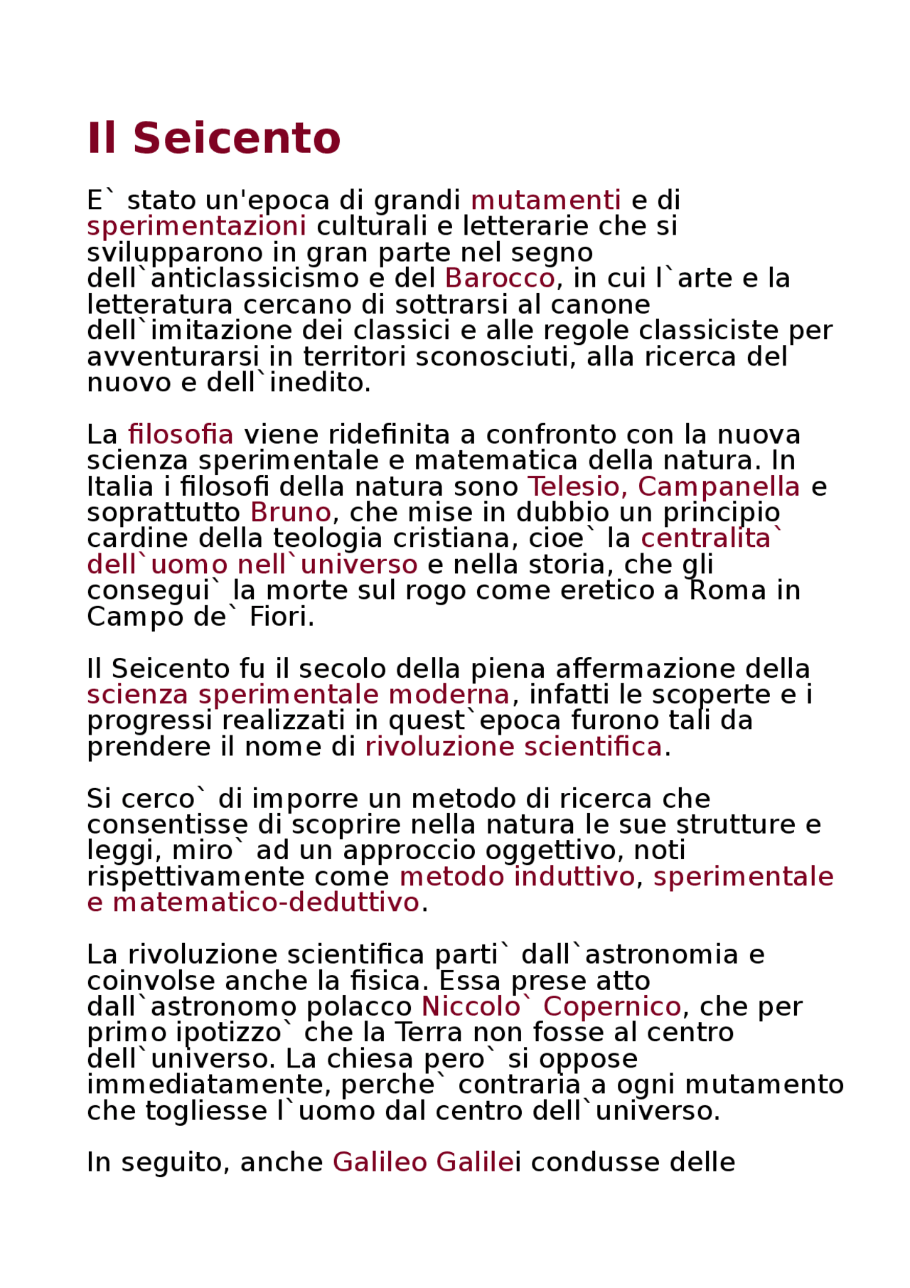 Il Seicento Breve Riassunto Docsity