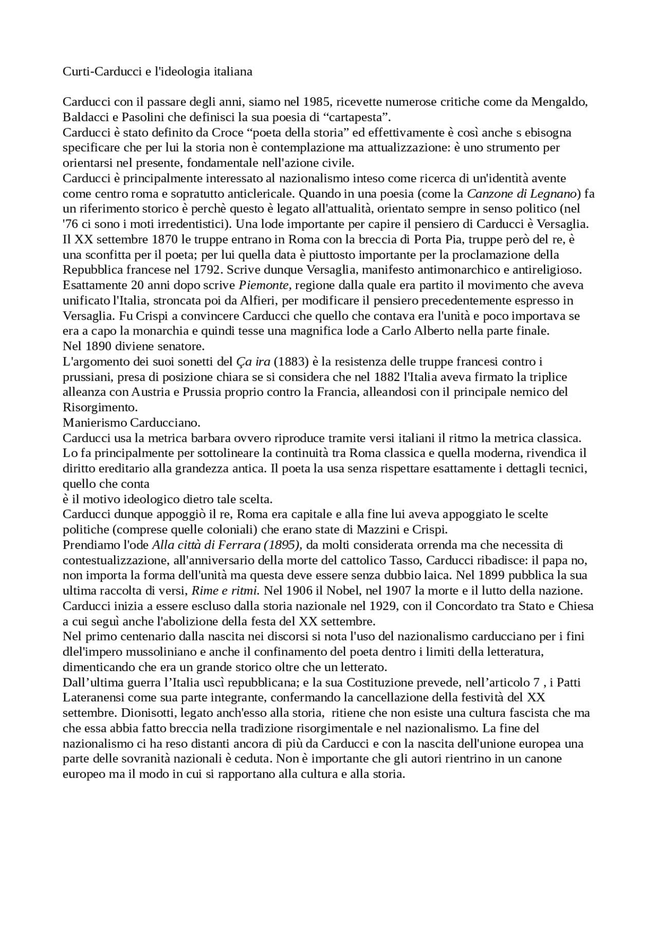 Lezione Su Carducci Curti Docsity