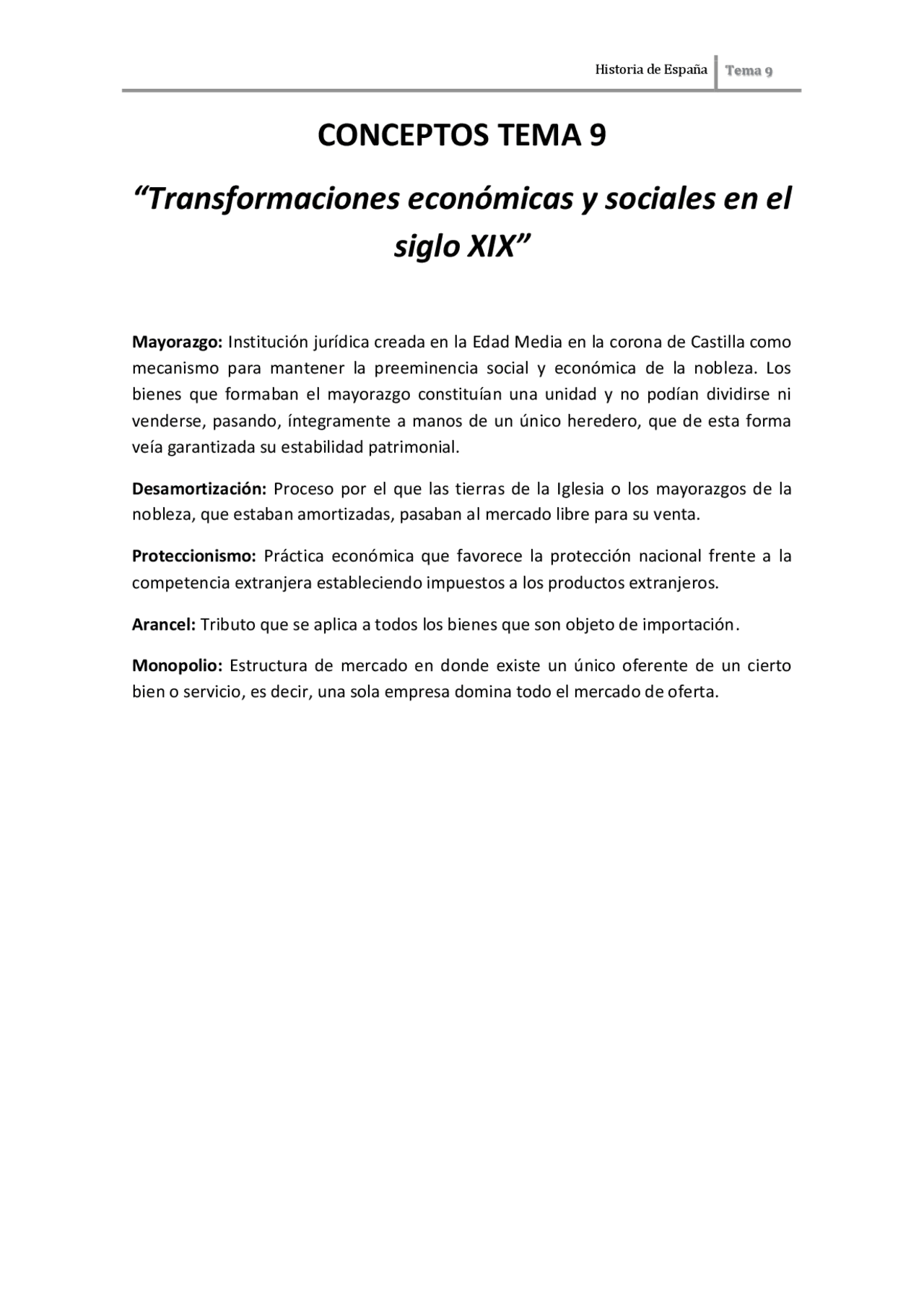 Conceptos Siglo Xix Historia De España 2º Bach Docsity