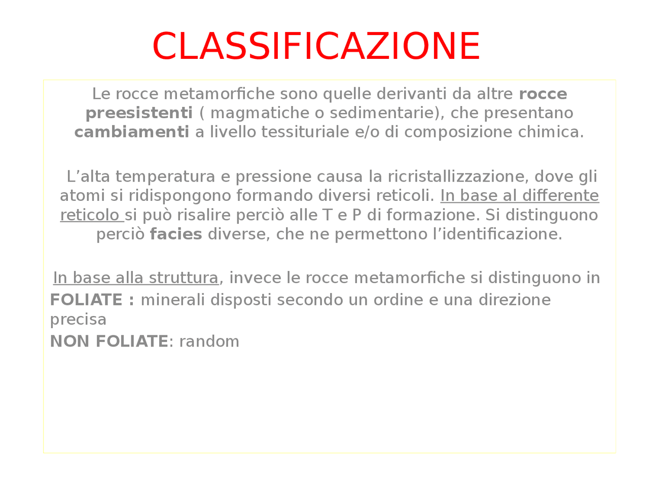 Classificazione E Descrizione Rocce Metamorfiche Docsity