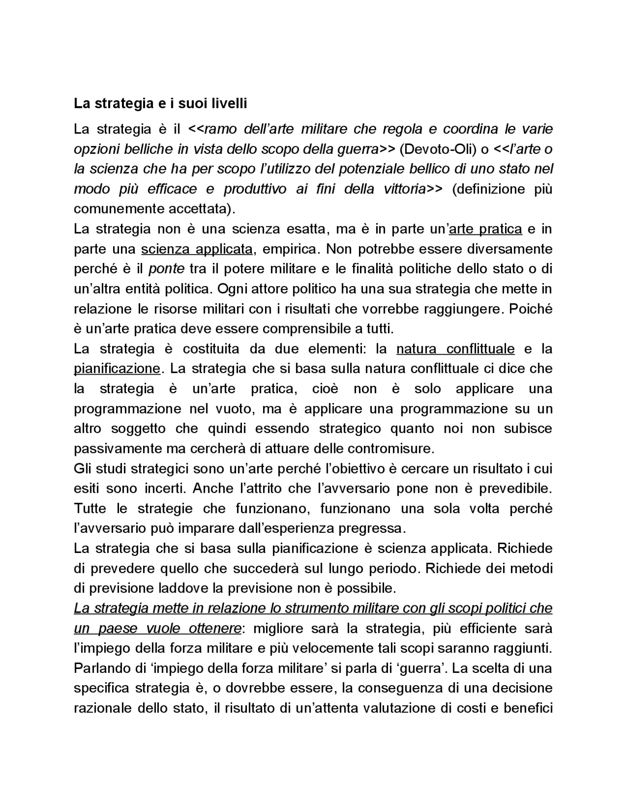 Studi strategici appunti - Docsity