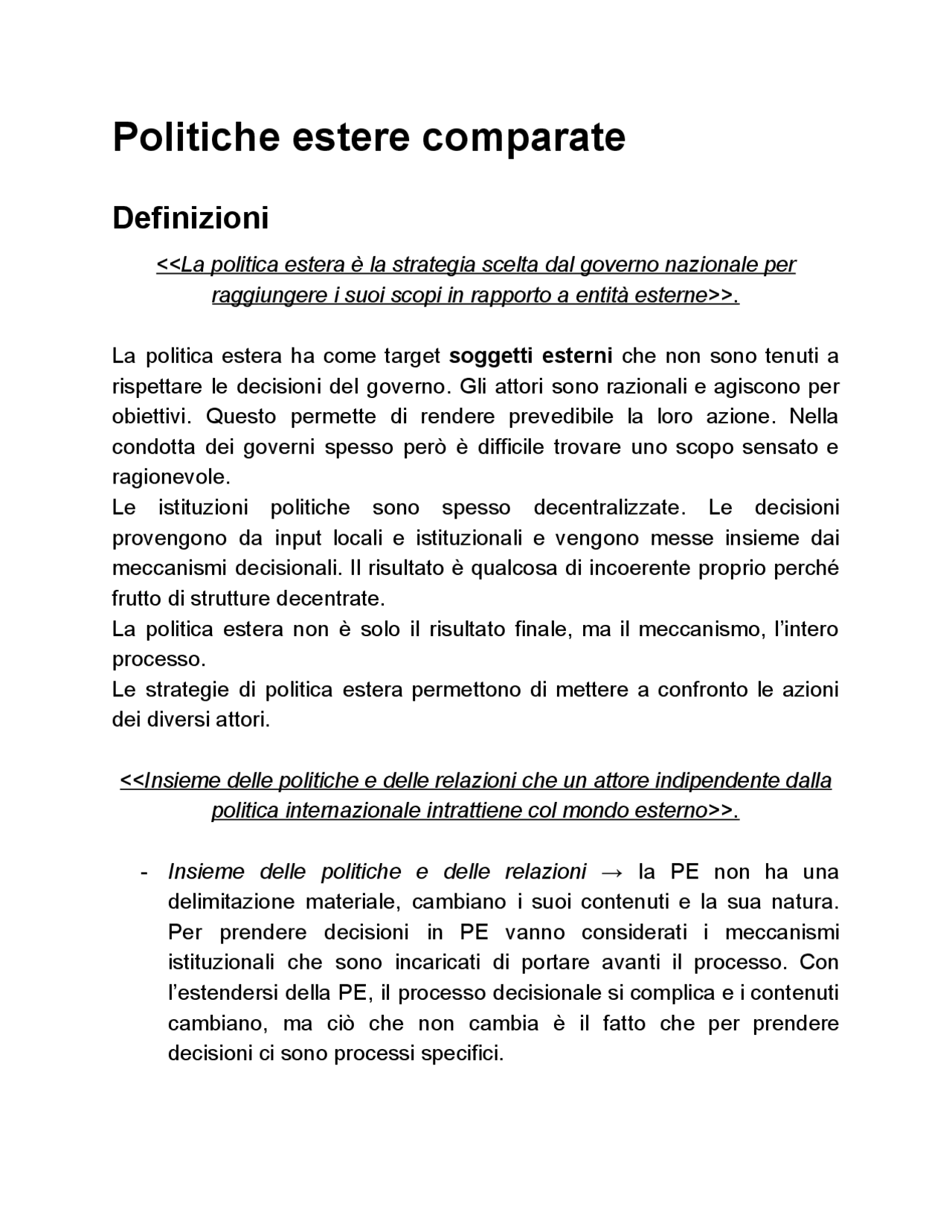 Politiche Estere Comparate Docsity