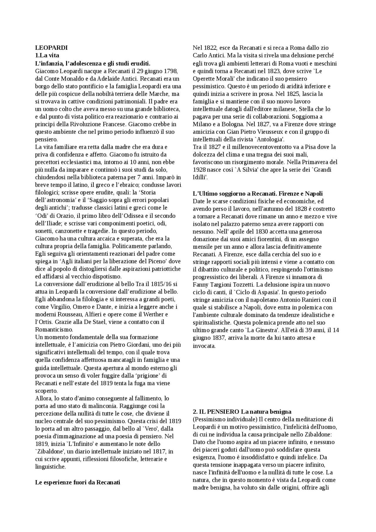 Appunti Su Giacomo Leopardi Docsity