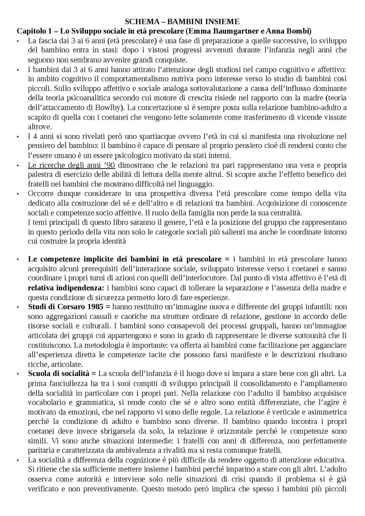 Riassunto Bambini Insieme Docsity