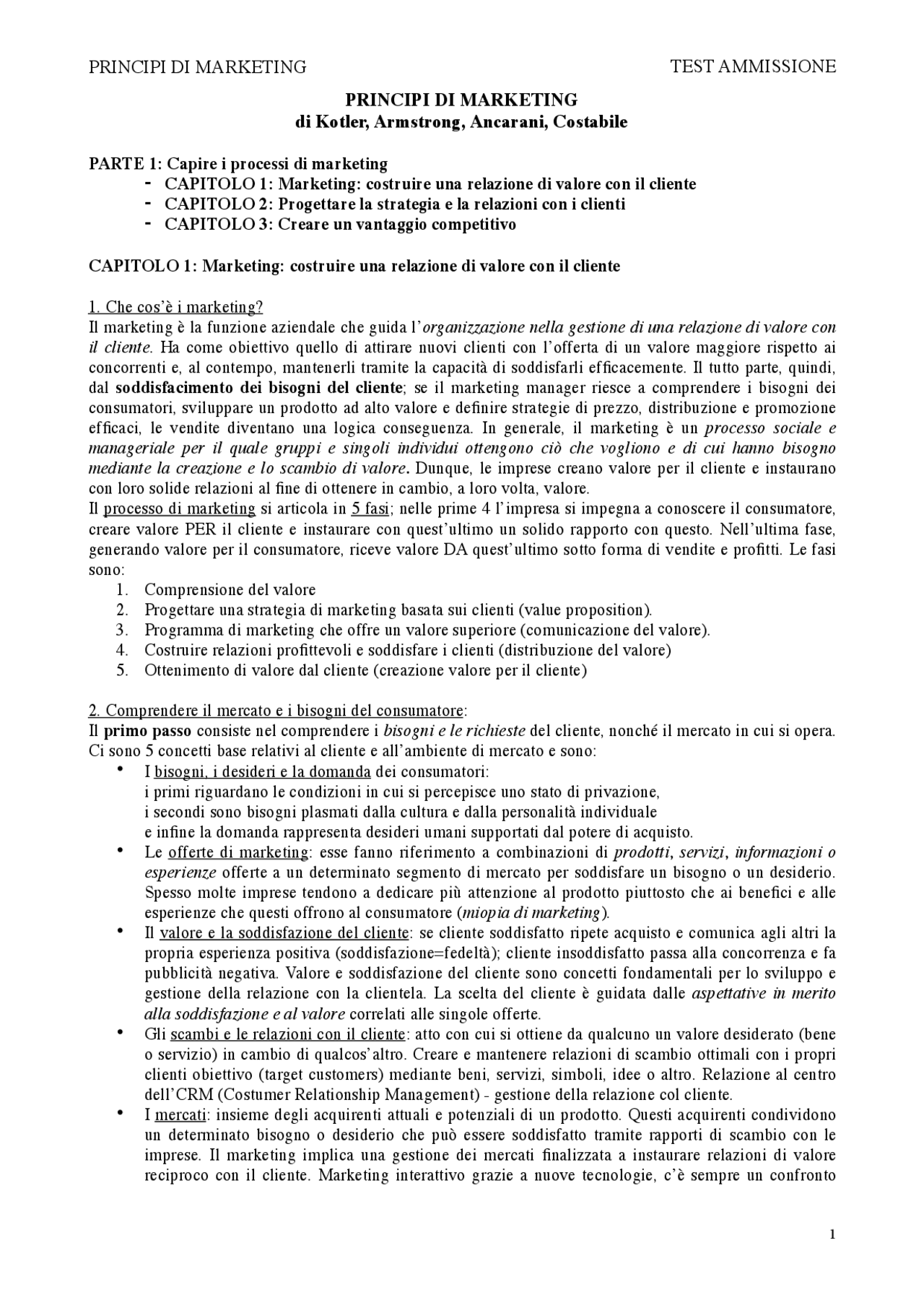 Principi Di Marketing Kotler Prima Parte Docsity