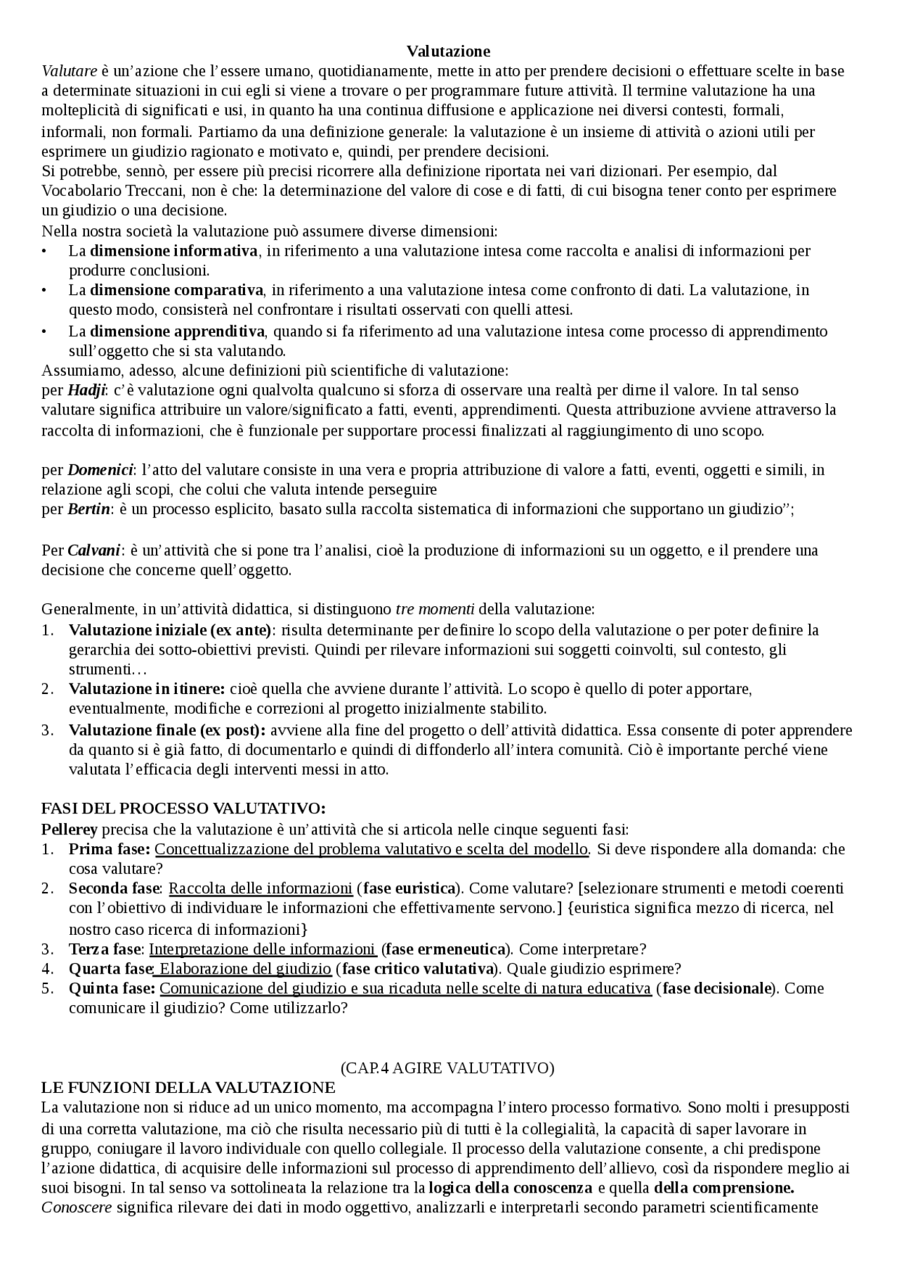Teoria E Metodi Della Valutazione Riassunto Docsity