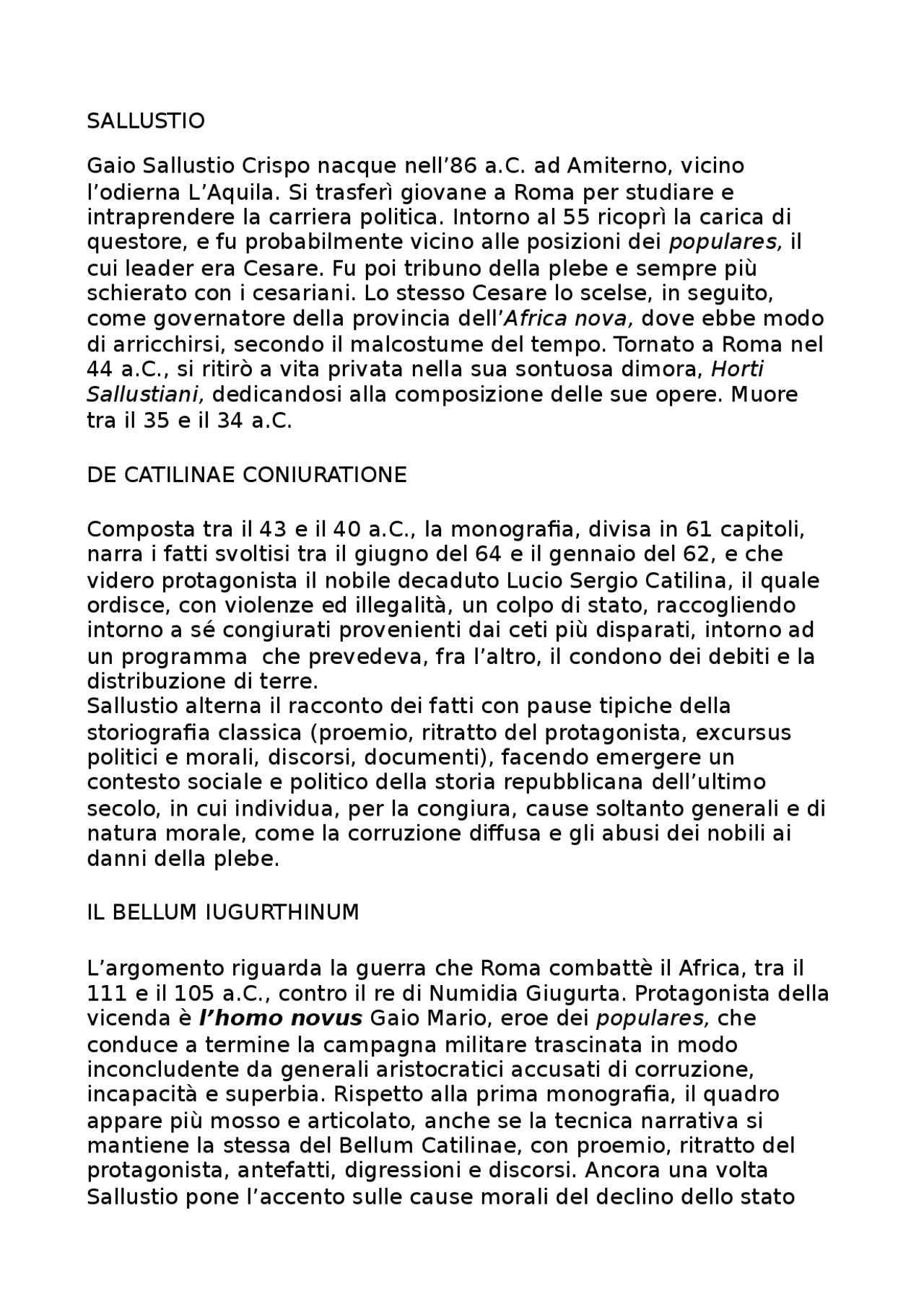 Sallustio Riassunto Docsity