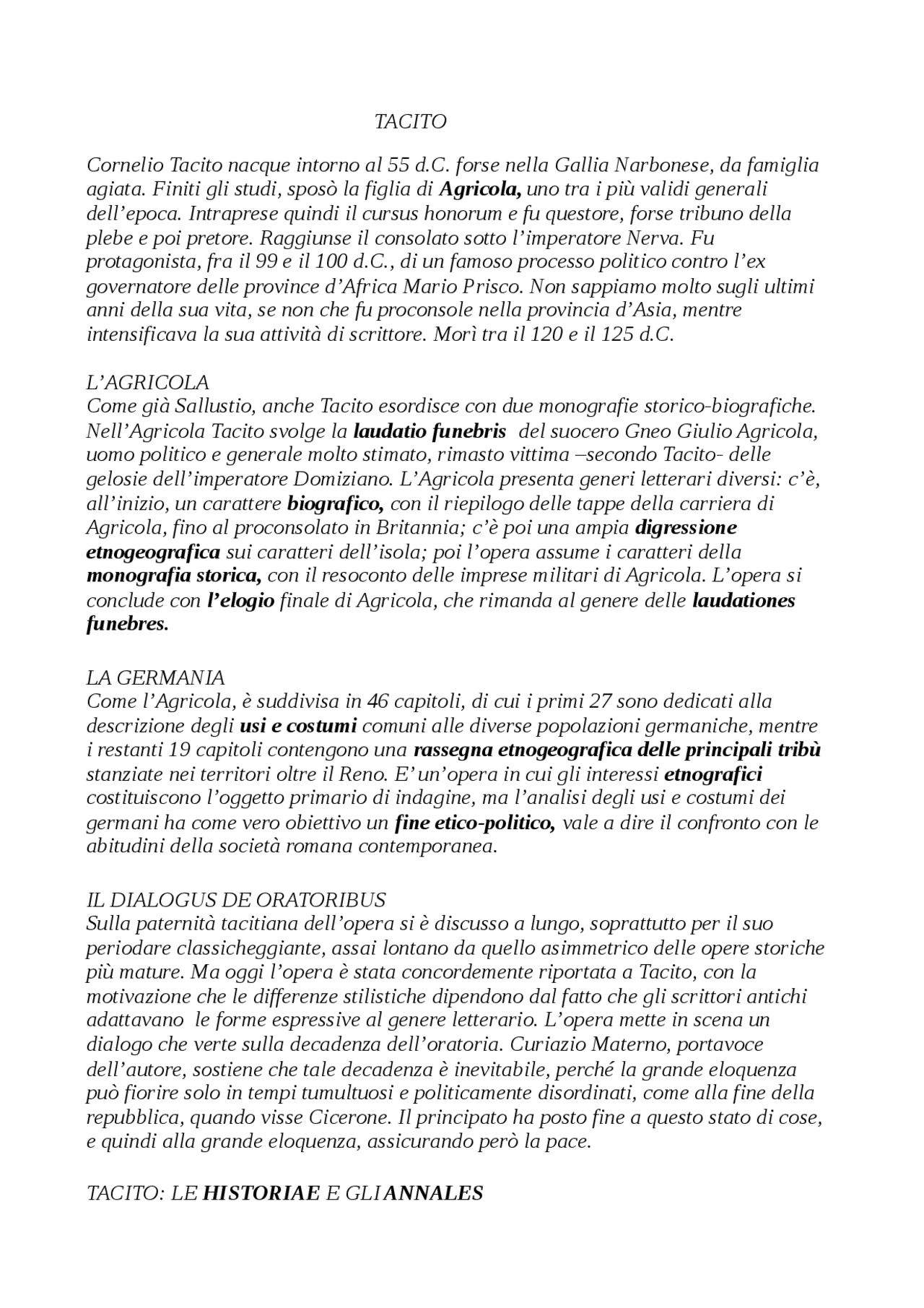 Riassunto Su Tacito Docsity