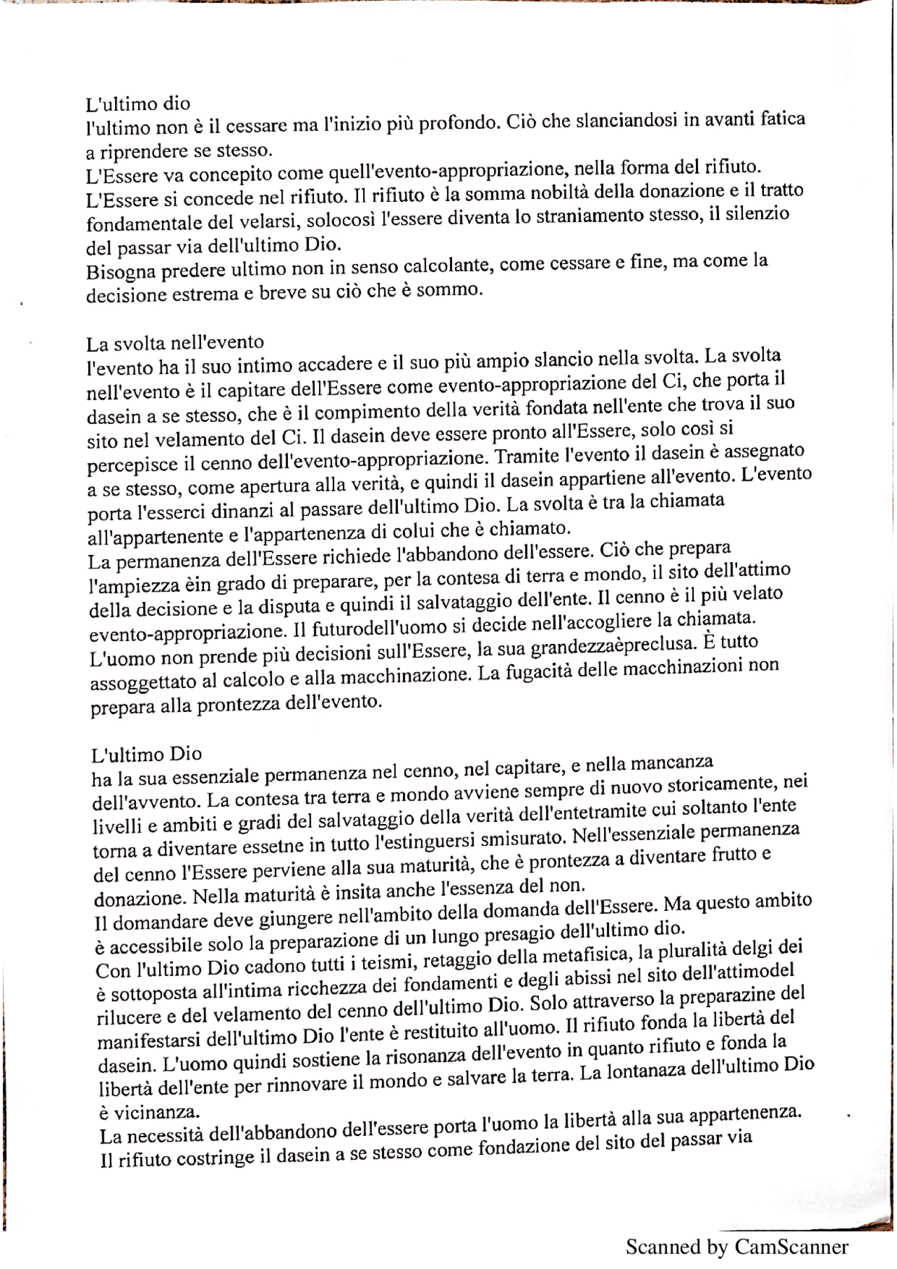 Appuntiriassunto Dell Ultimo Dio Di Heidegger Docsity
