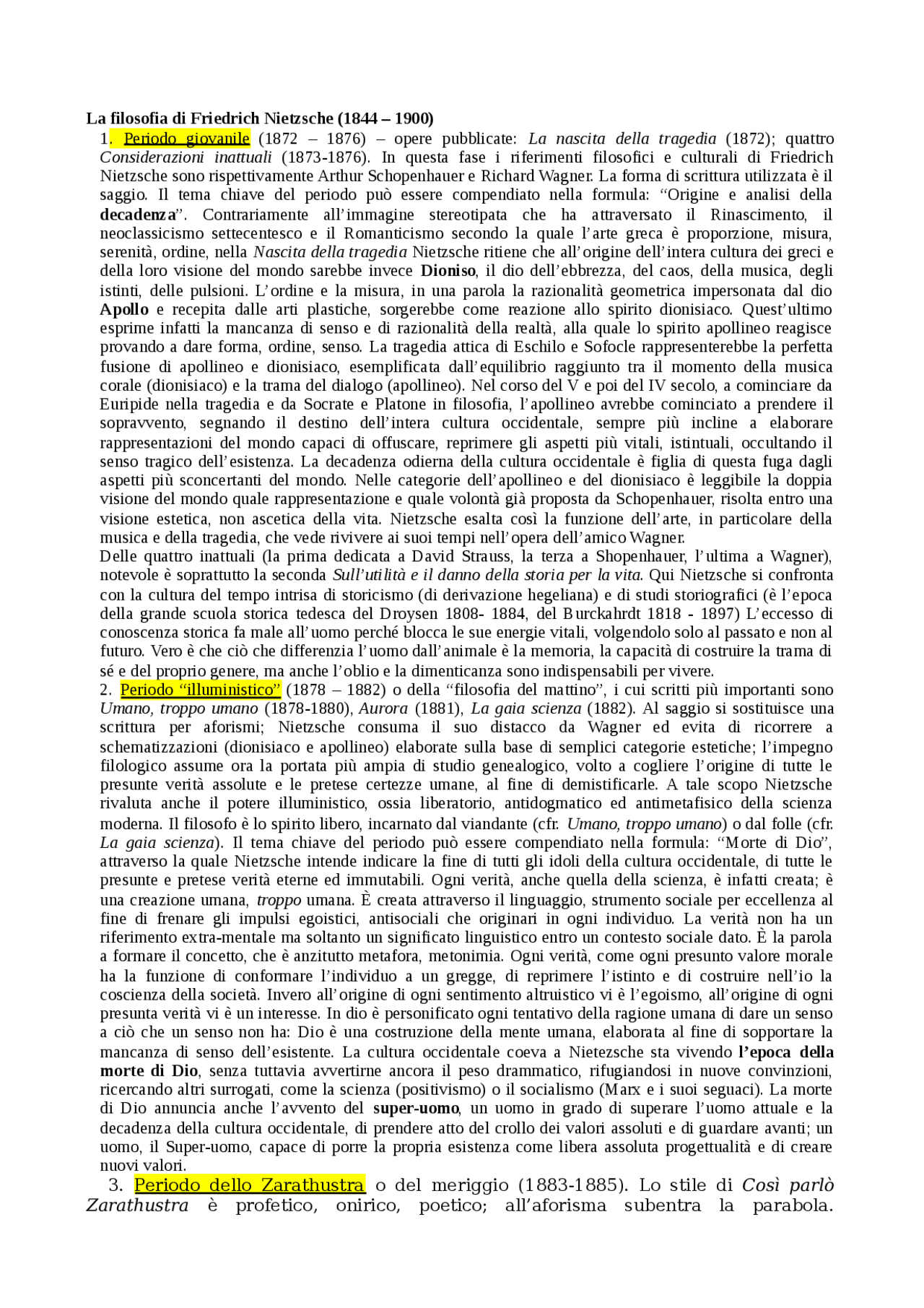 Nietzsche Vita E Opere Docsity