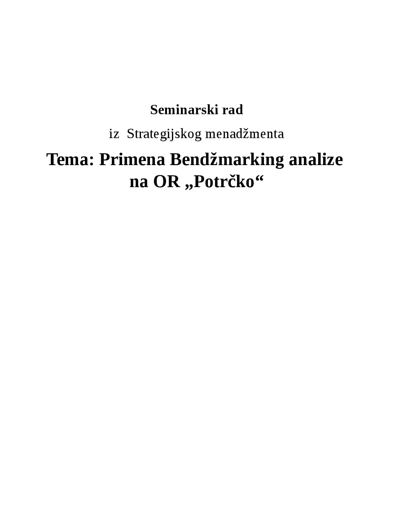 Seminarski Rad Strategijski Menadzment Skripte Predlog Strateški