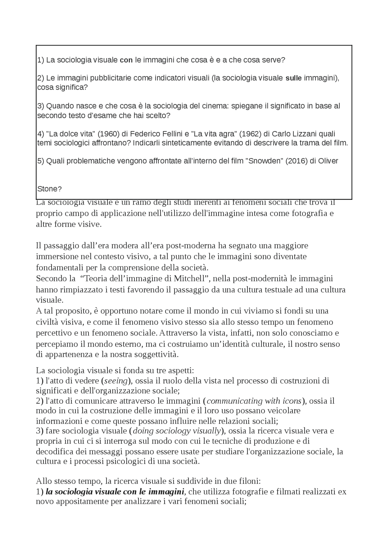 Relazione Di Sociologia Visuale Docsity