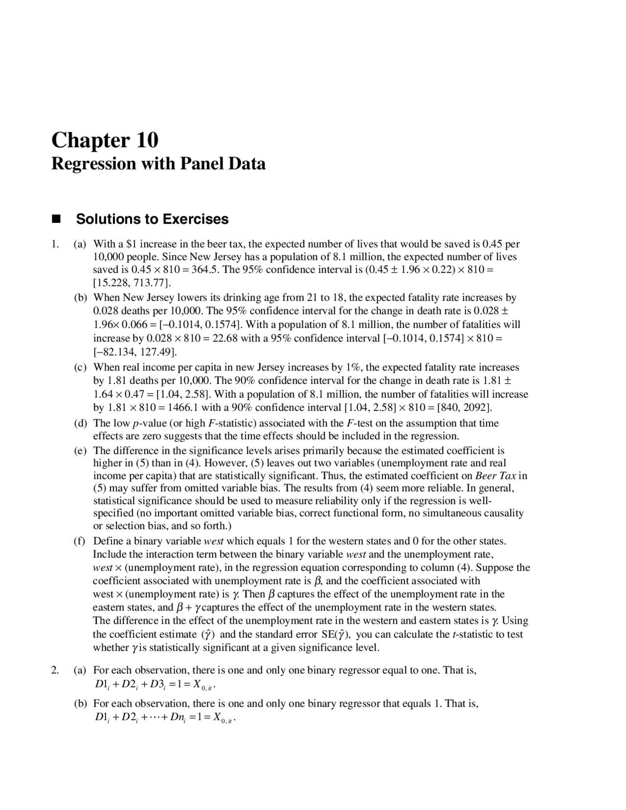 Solutions of stock watson intro to econometrics - Docsity
