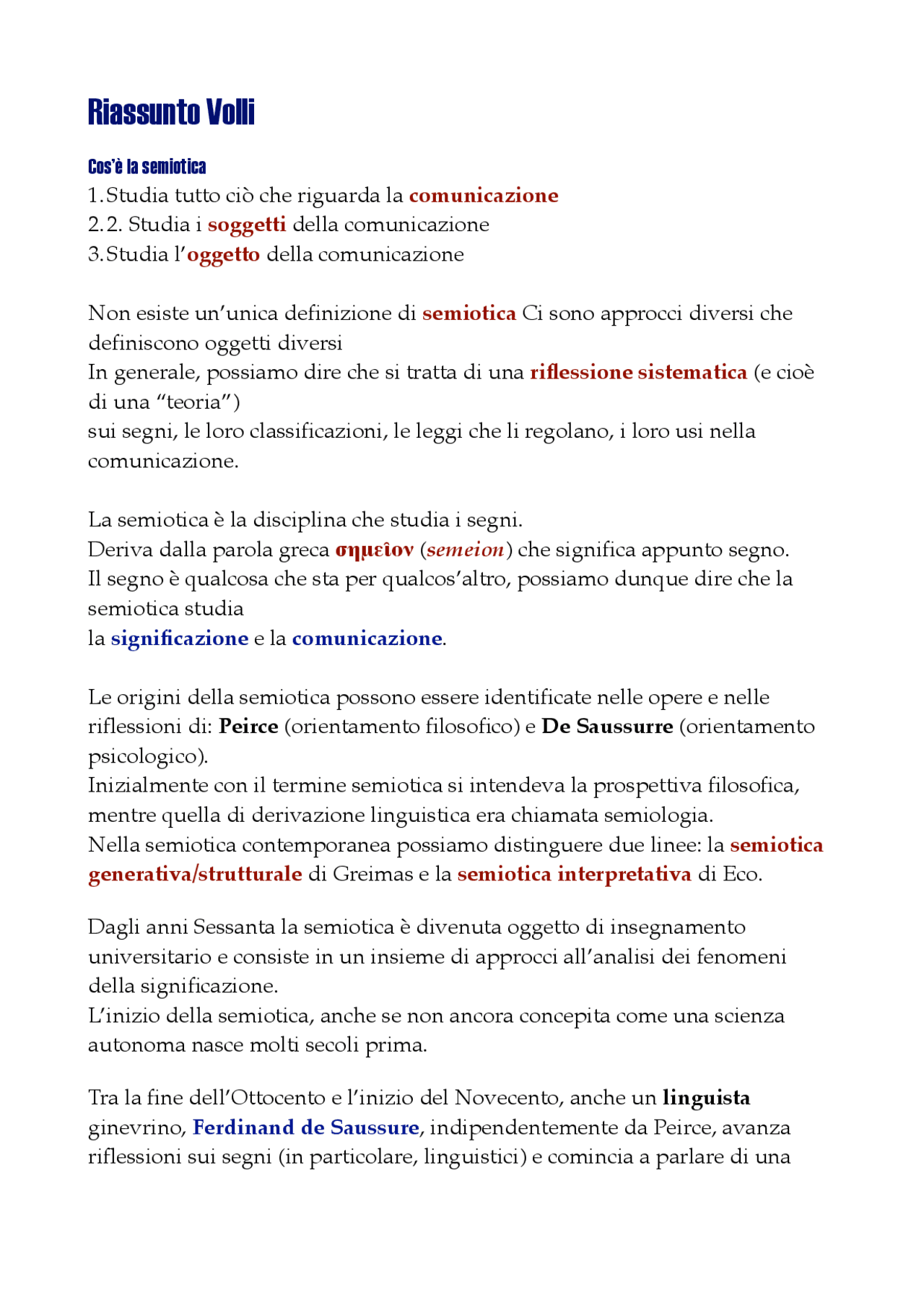Ugo Volli Manuale Di Semiotica Riassunto Docsity