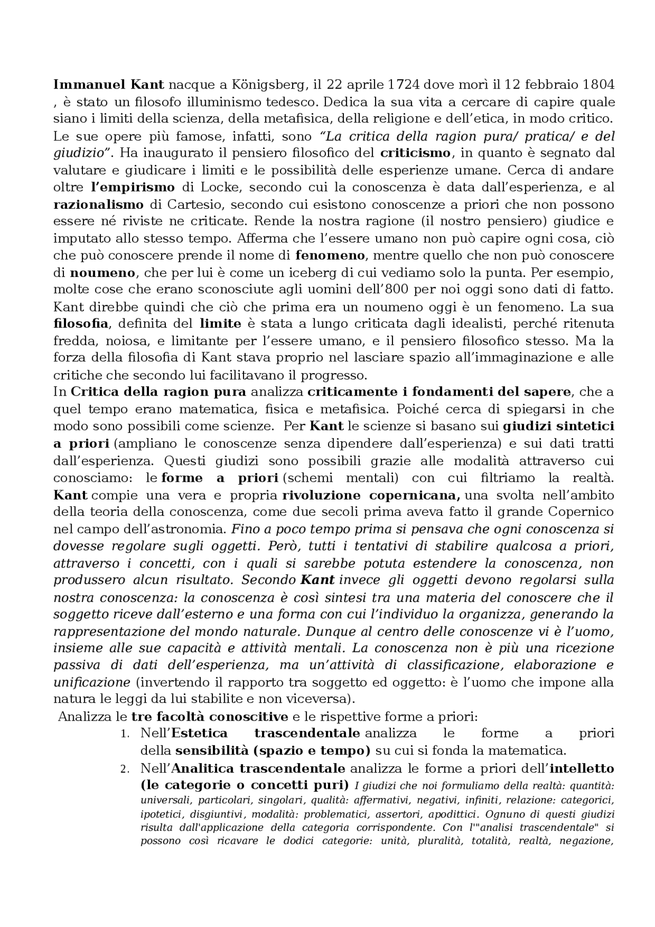Immanuel Kant, criticismo. - Docsity
