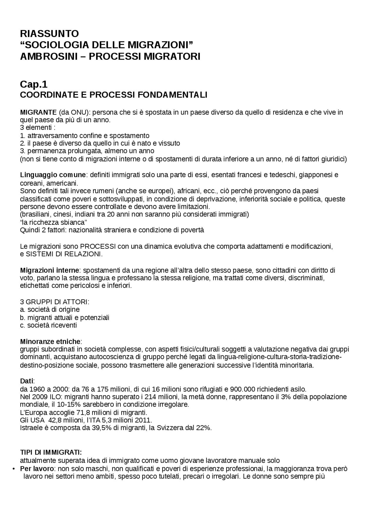 Riassunto Processi Migratori Nella Sociologia Docsity