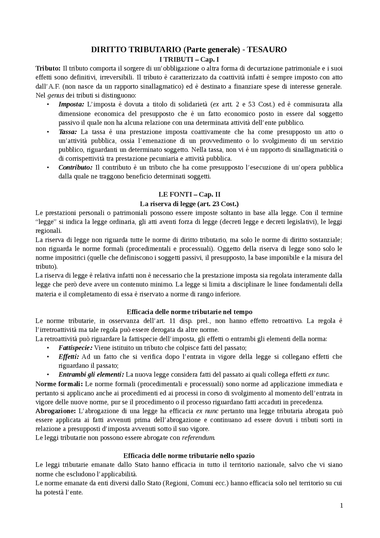 Diritto Tributario Tesauro Docsity