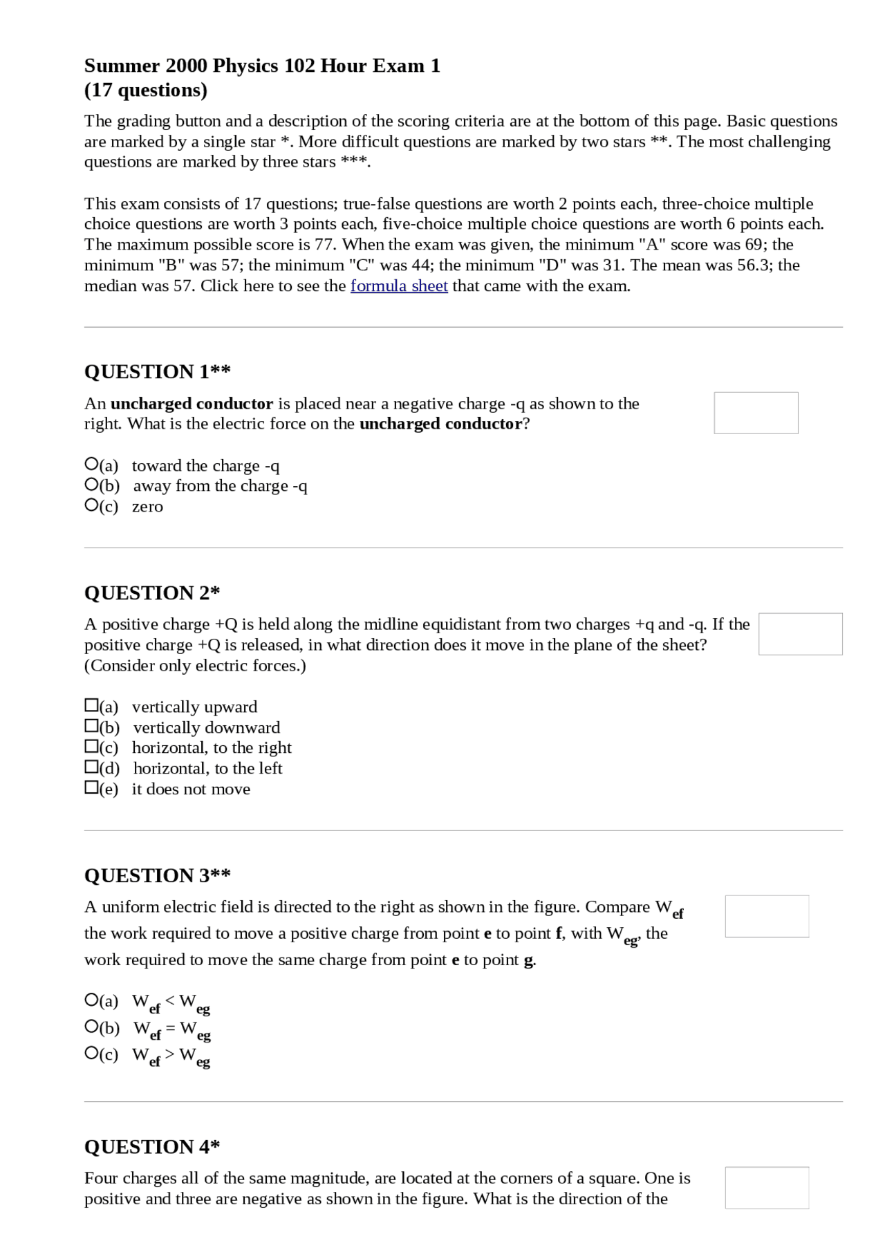 Physics 102 Exams solutions and question | Exams Physics | Docsity