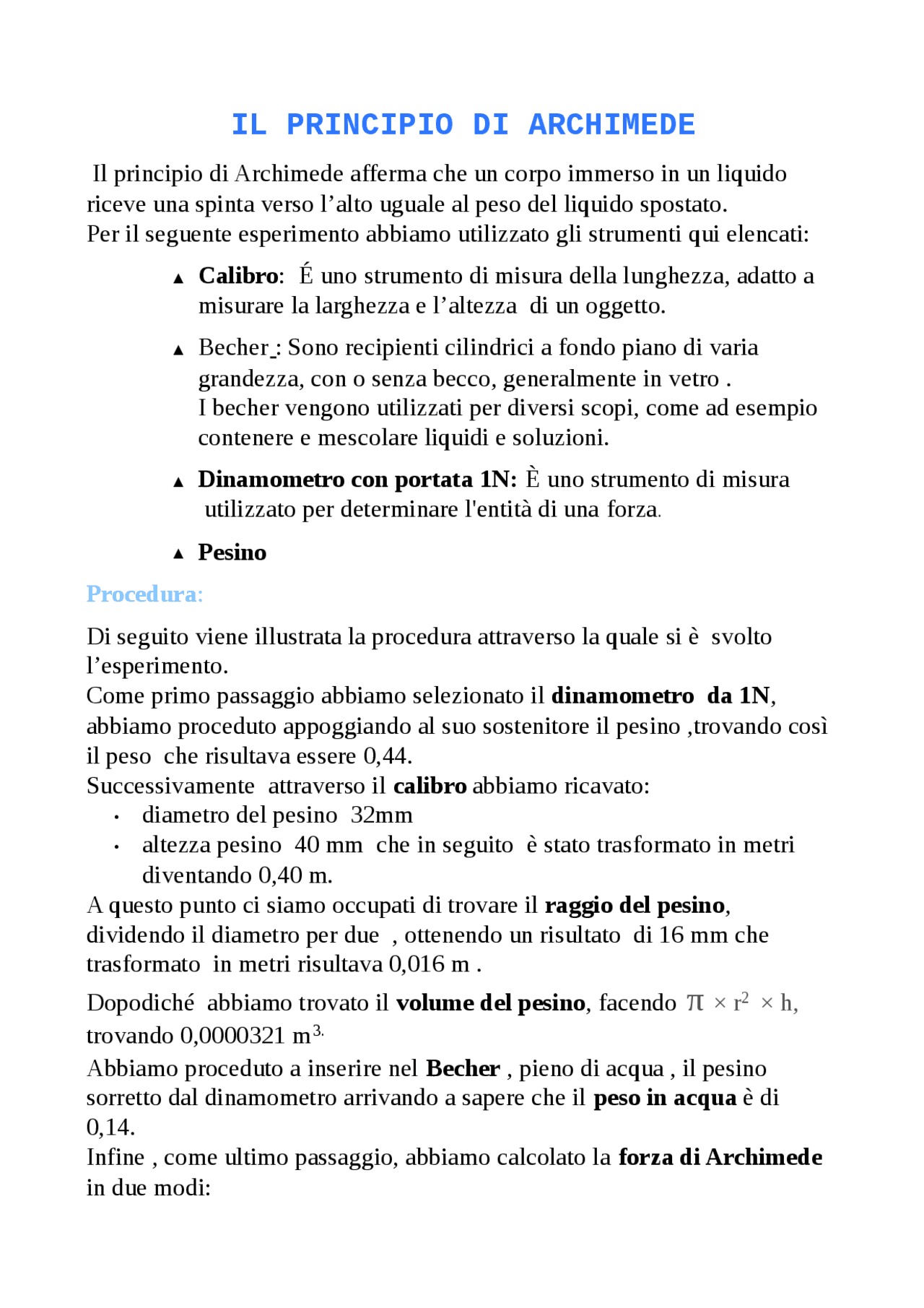 Principio Di Archimede Docsity